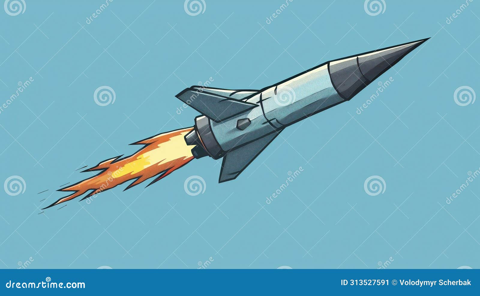 Drawing of Dagger Rocket on a Blue Background Stock Image - Image of ...