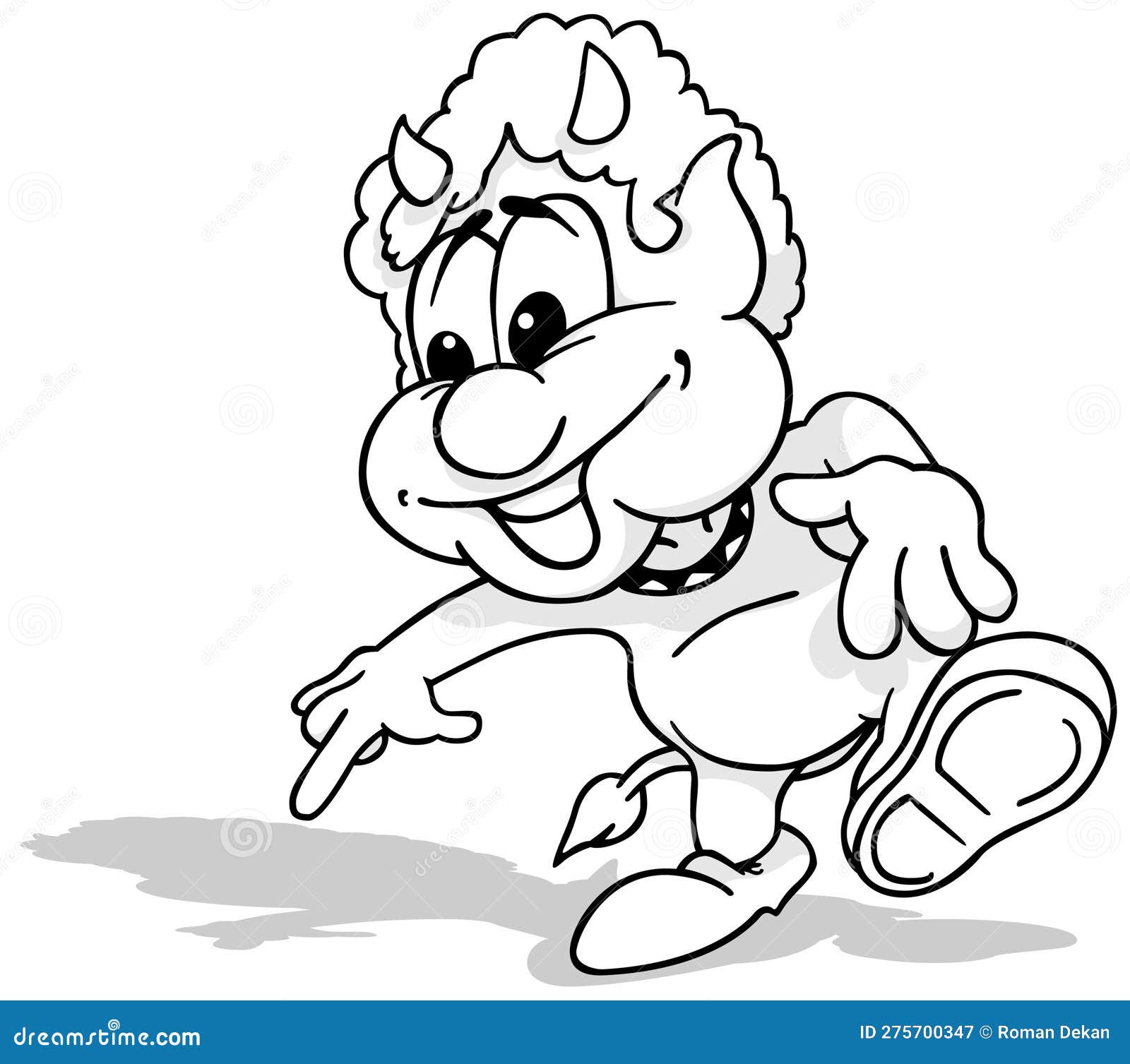 Drawing of a Dancing Devil with a Smile on His Face and Pointing with ...