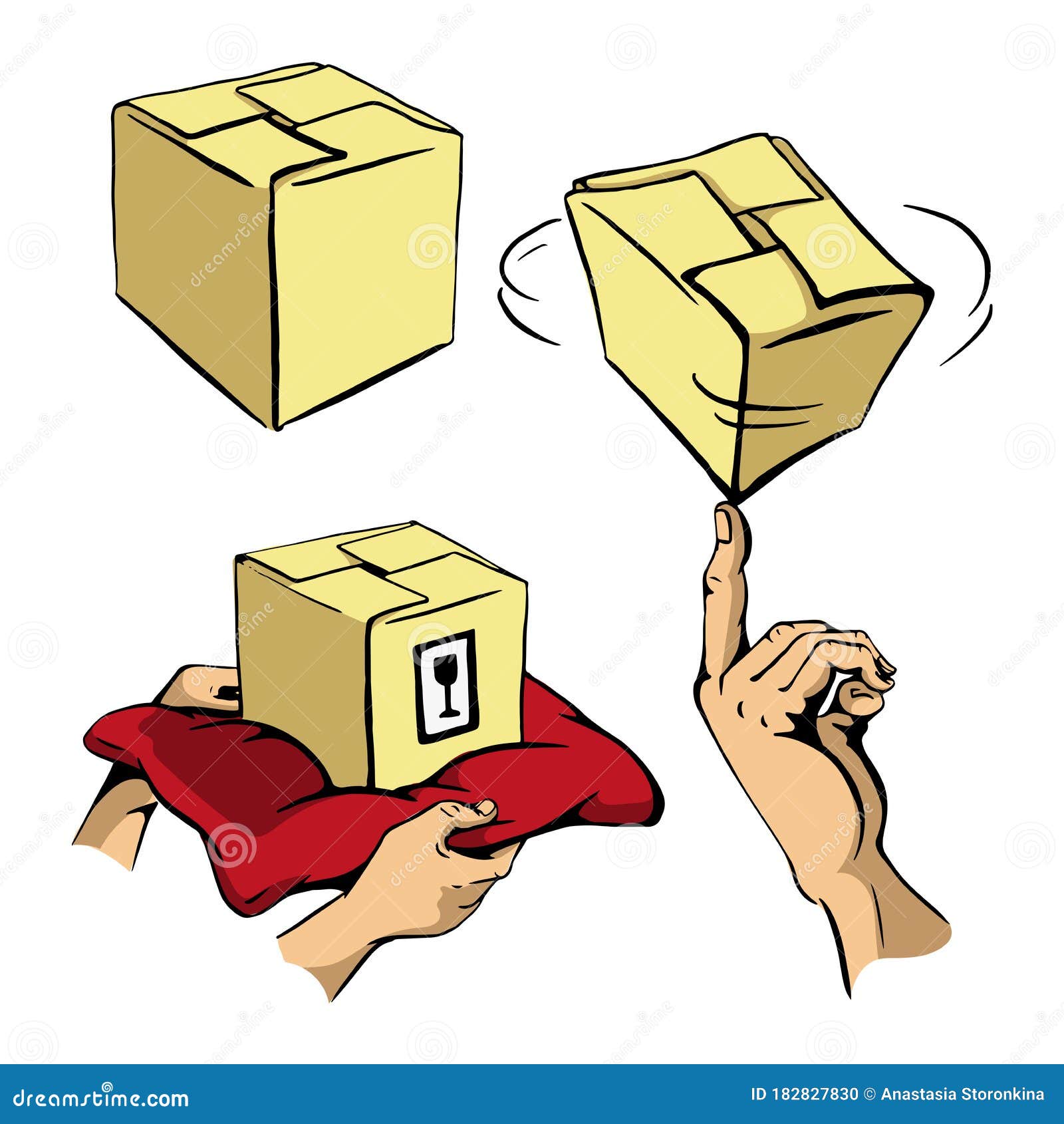Drawing of Delivery Box and Hands. Set Vector Illustration Stock ...