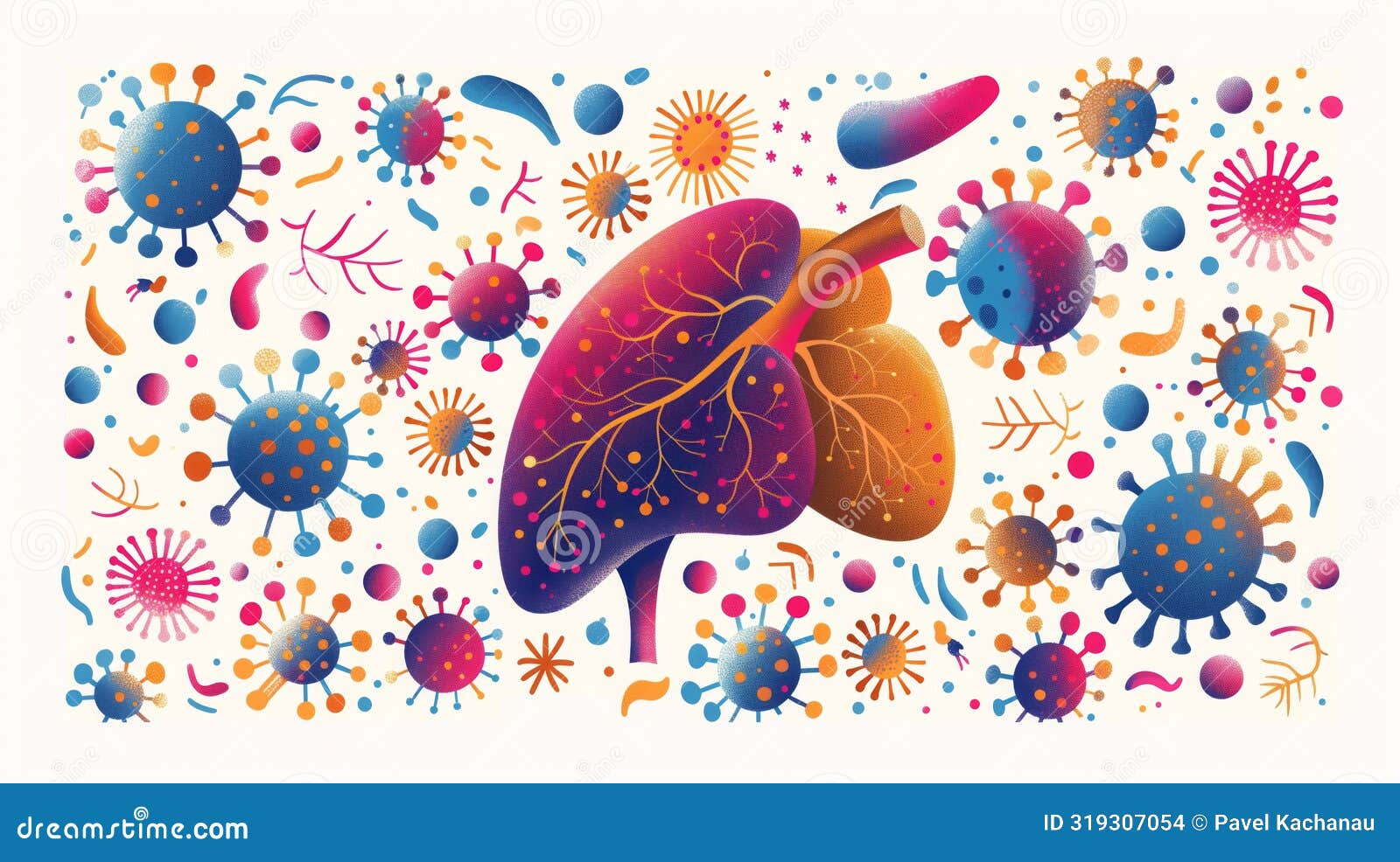 Drawing Depicting a Human Liver Surrounded by Different Types of Germs ...