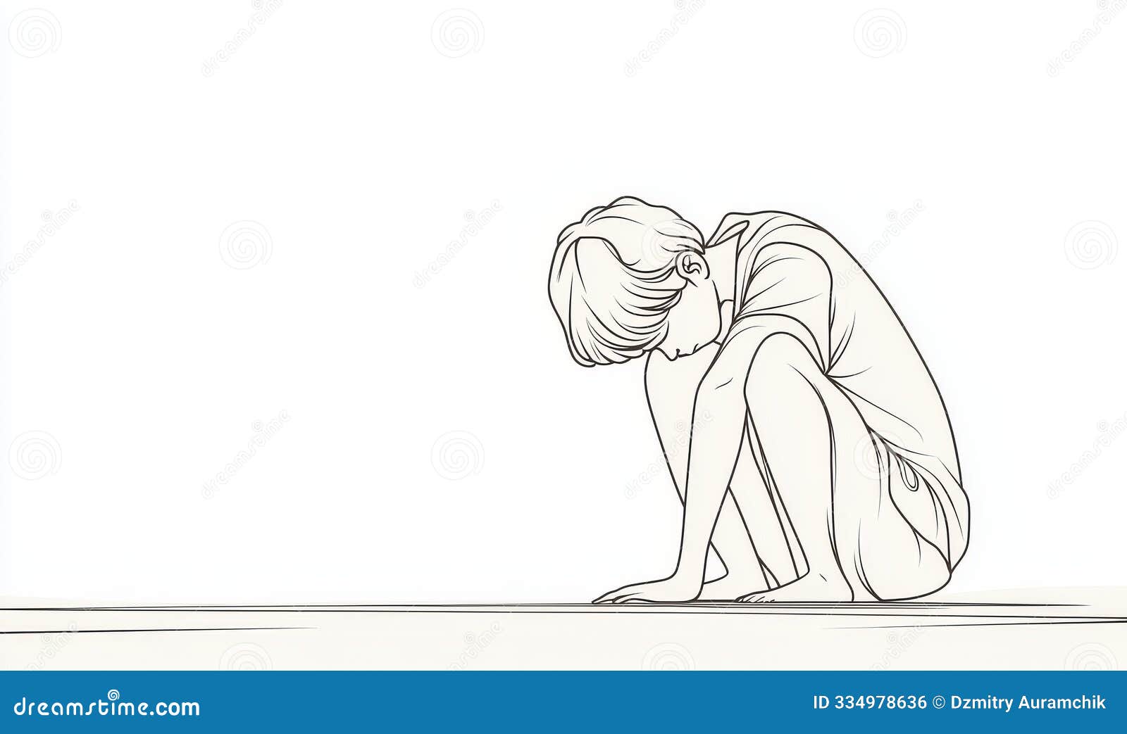 The Drawing Depicts a Young Boy Sitting Alone in the Dark. it Consists ...