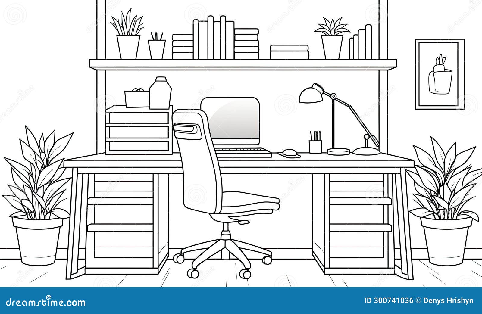 A Drawing of a Desk with a Computer on it Stock Illustration ...