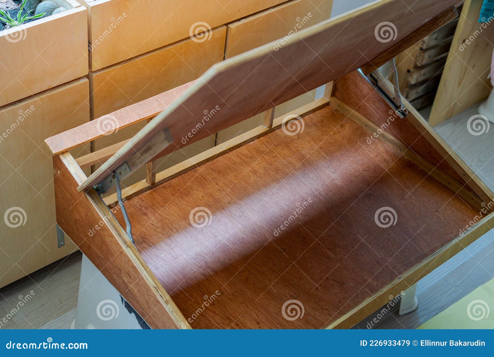 A Drawing Desk with Opened Top Showing Compartment Inside Stock Image ...