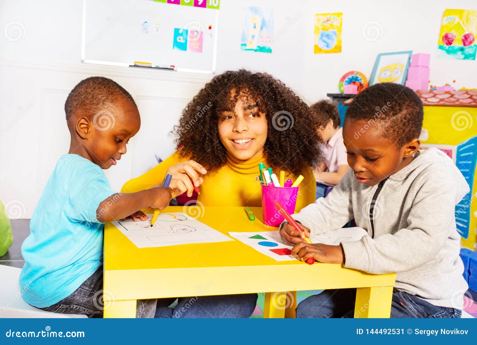 Drawing Developmental Task in Nursery School Class Stock Image - Image ...