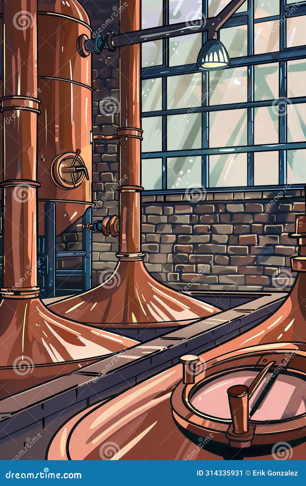 A Drawing of a Distillery with a Brick Wall and a Window Stock ...
