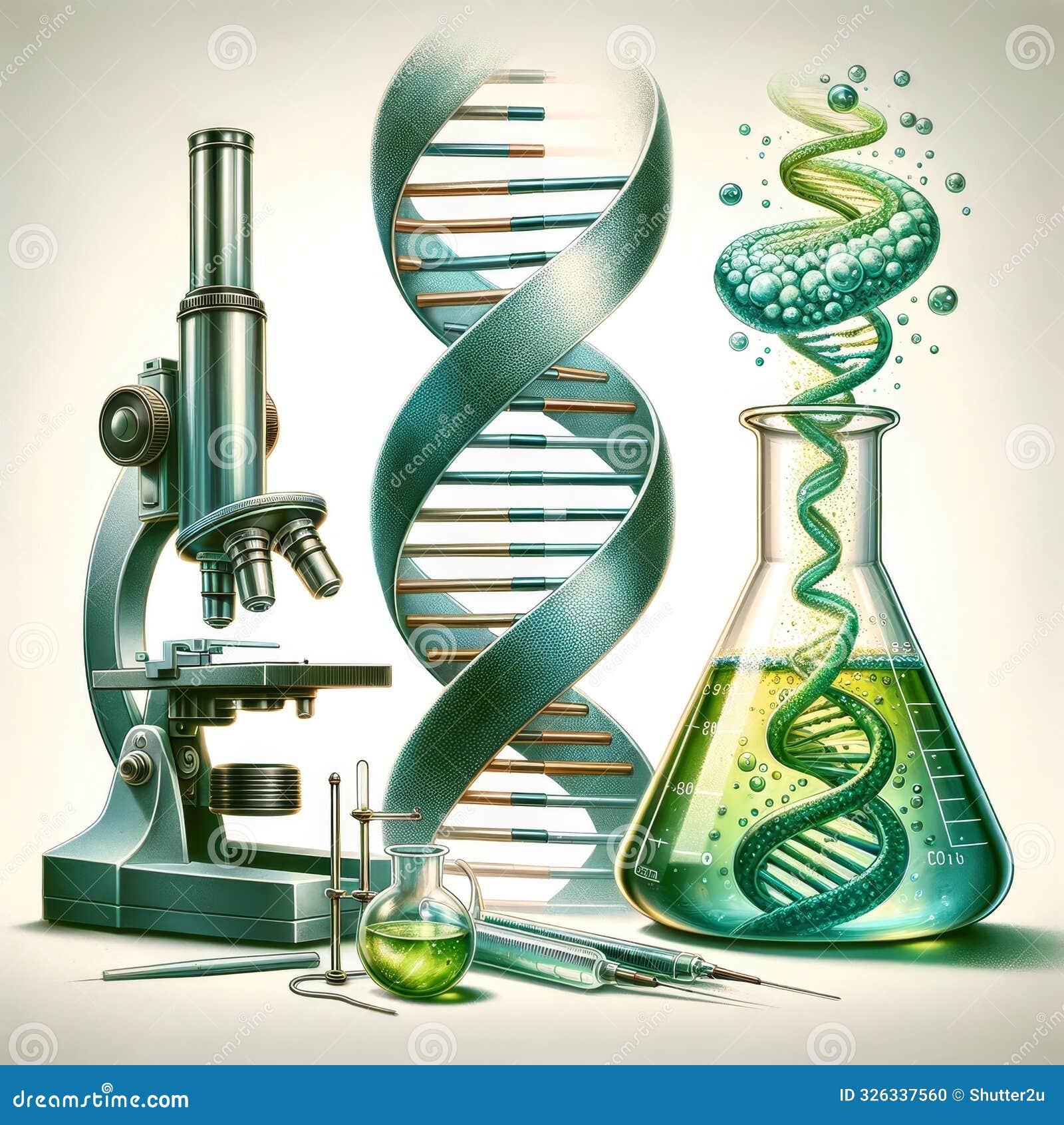 A Drawing of a DNA Molecule with a Microscope and a Test Tube Stock ...