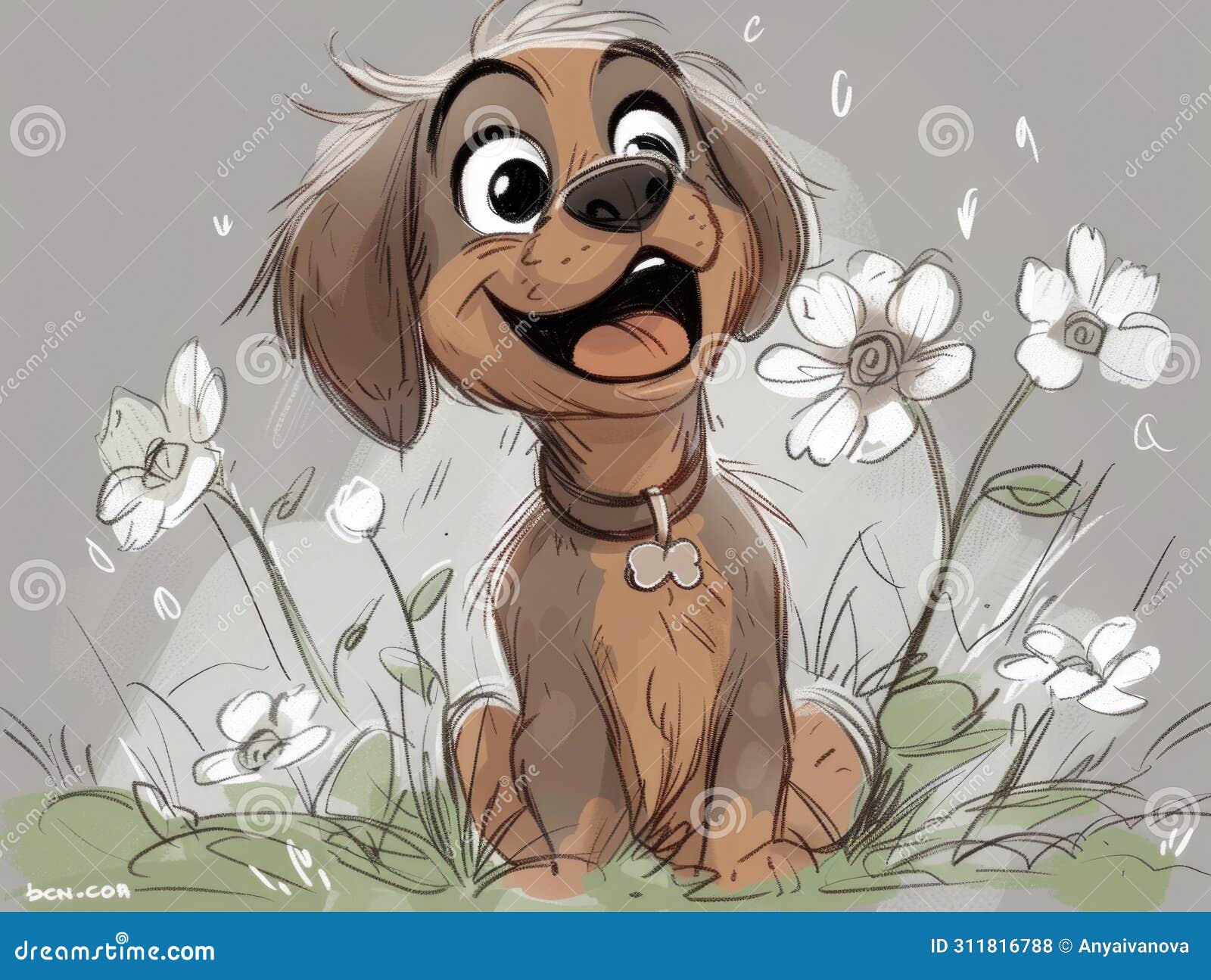 A Drawing of a Dog Sitting in the Grass Stock Photo - Image of nature ...
