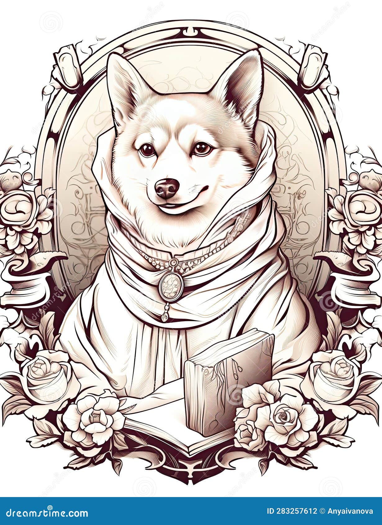 A Drawing of a Doge Dog Wearing a Scarf. Generative AI Image. Stock ...