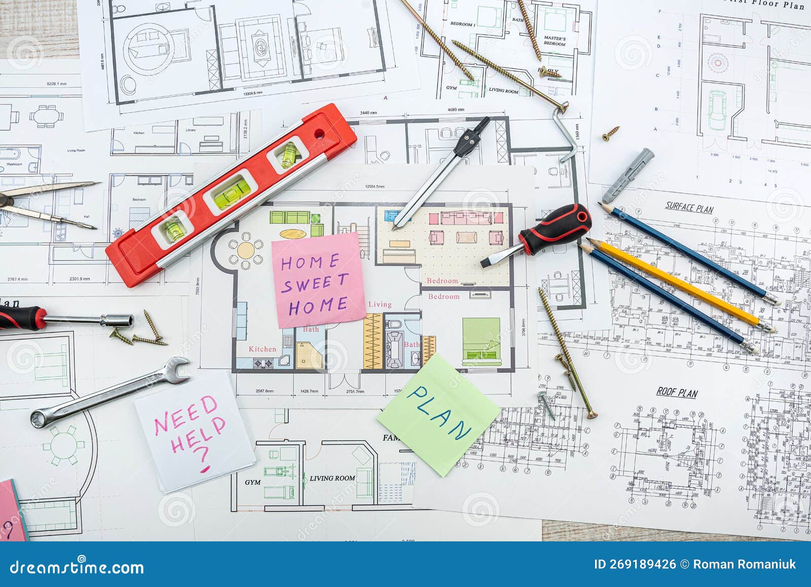 Drawing and Drafting Table with Drawing Tools Spread Out. Stock Photo ...