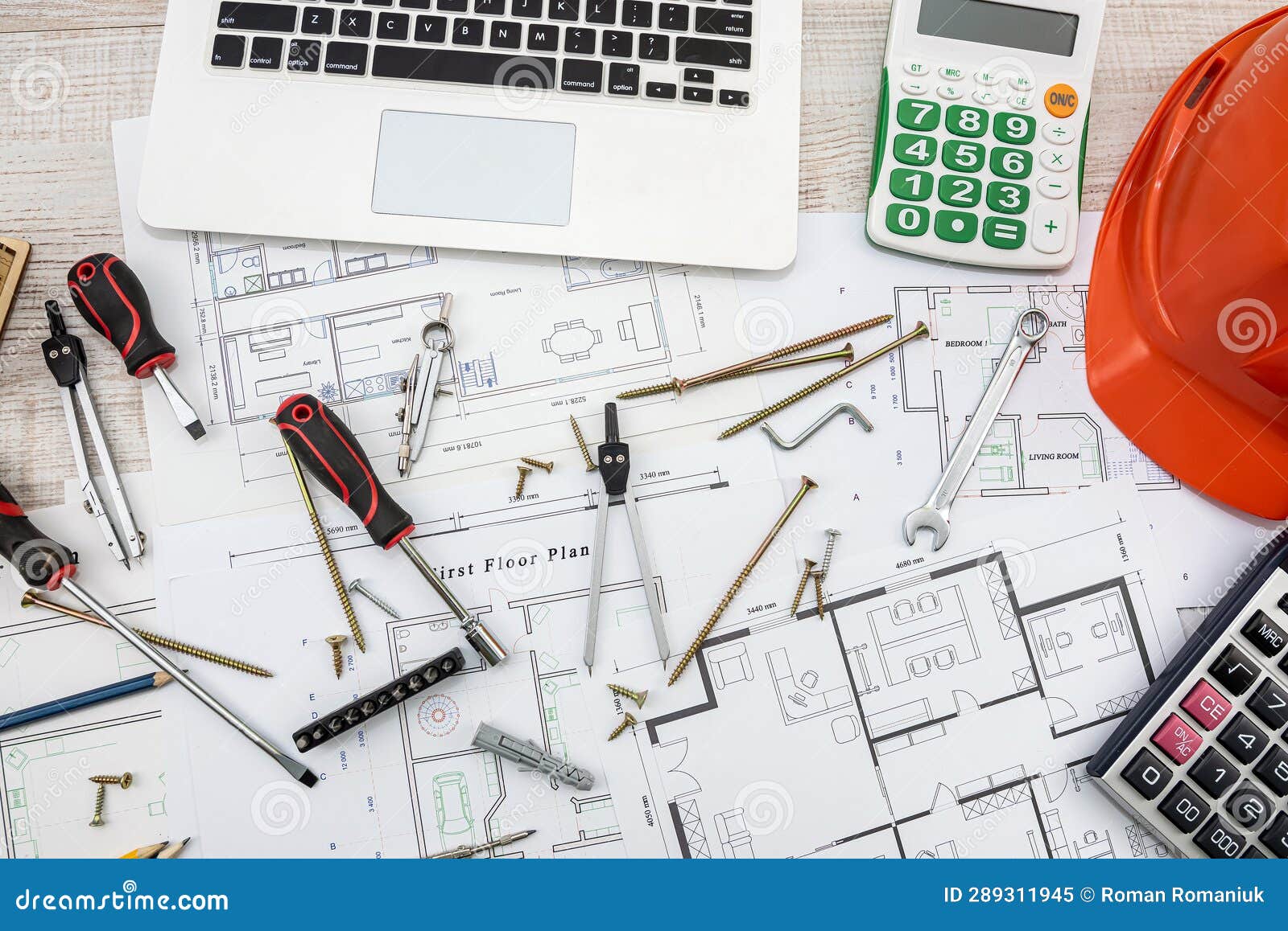 Drawing and Drafting Table with Drawing Tools Spread Out. Stock Image ...