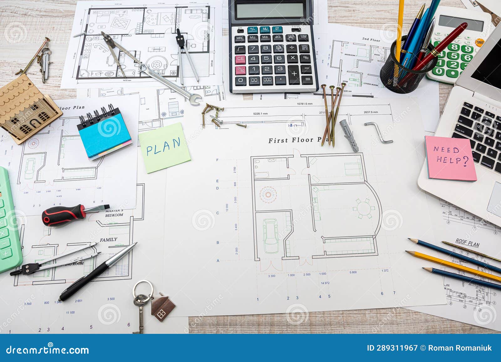 Drawing and Drafting Table with Drawing Tools Spread Out. Stock Image ...