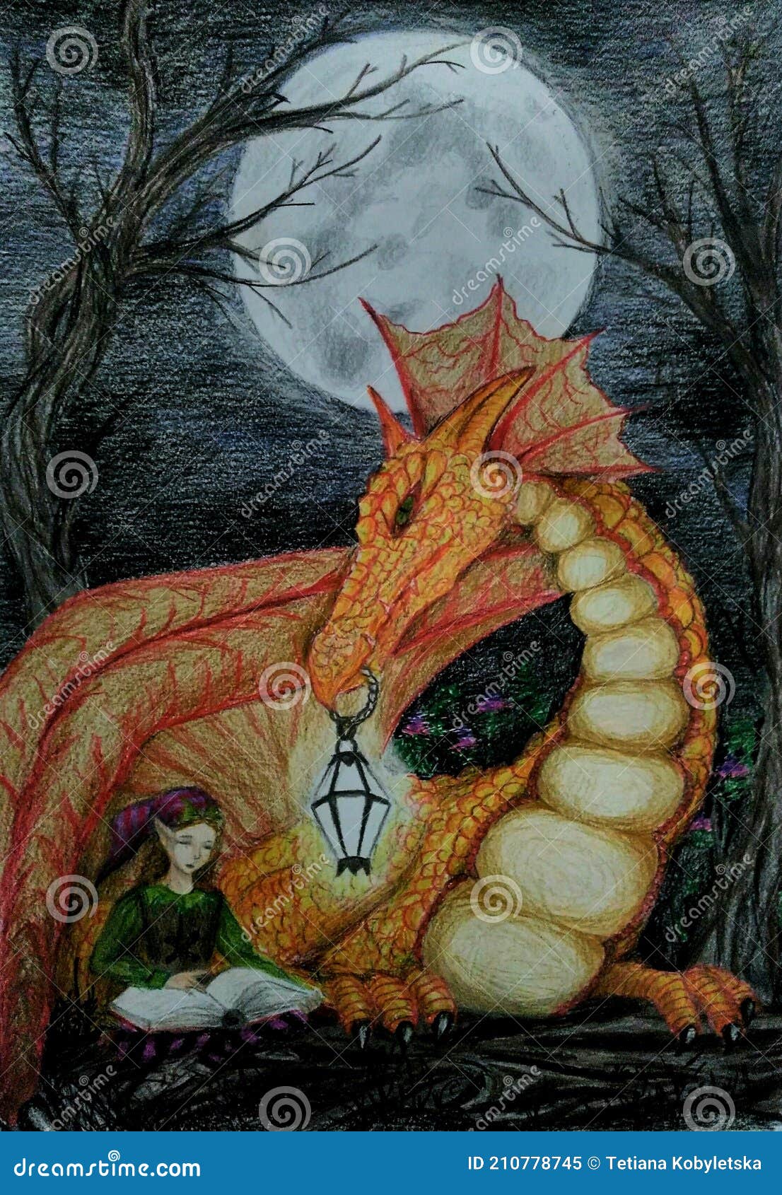 Drawing with a Dragon and an Elf Stock Illustration - Illustration of ...