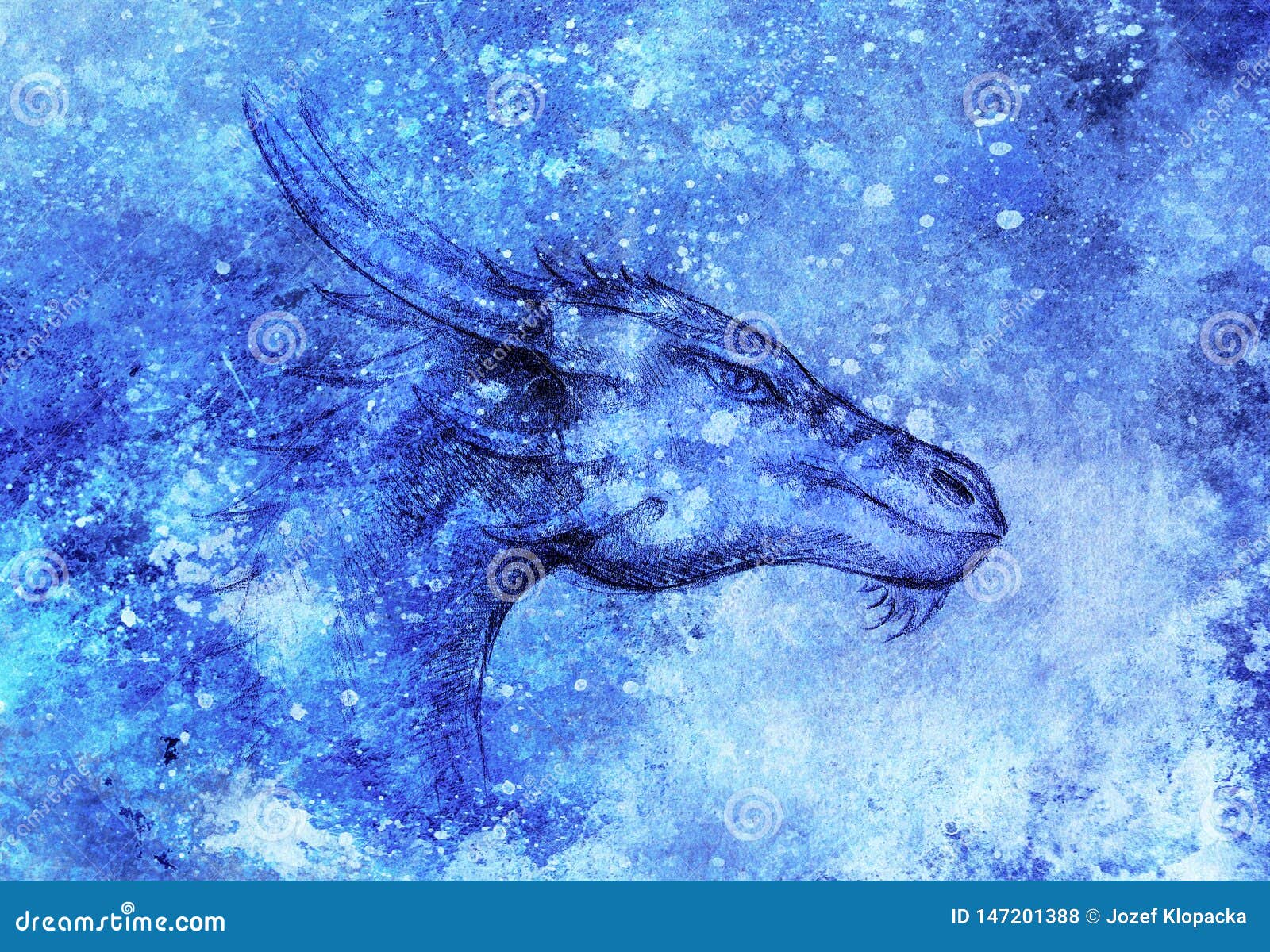 Drawing of Dragon Head on Abstract Background. Profile Portrait. Stock ...