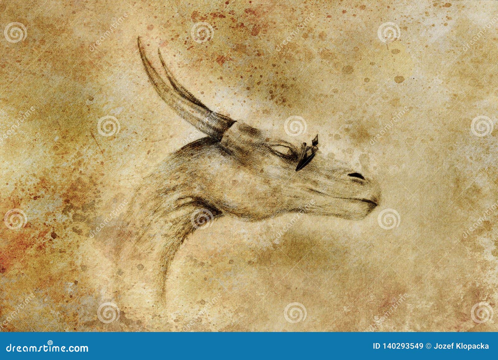 Drawing of Dragon Head on Papier with Abstract Background. Stock ...