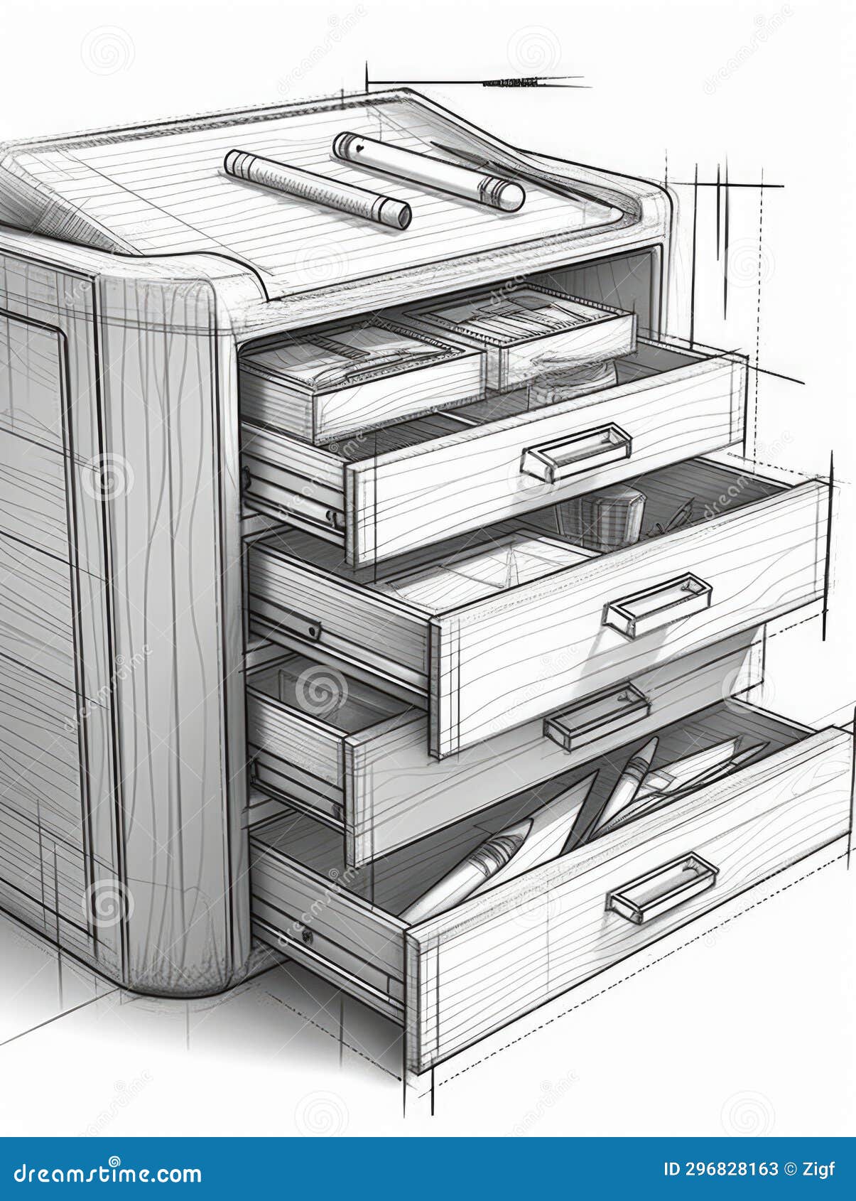 Drawing of a Drawer with Tools in it Stock Illustration - Illustration ...