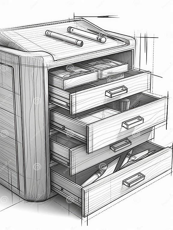 Drawing of a Drawer with Tools in it Stock Illustration - Illustration ...