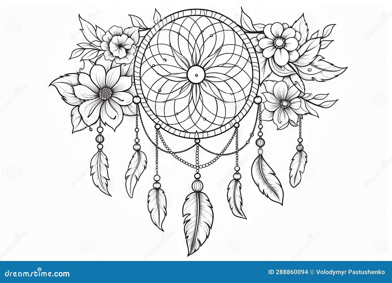 Drawing of Dream Catcher with Flowers and Feathers on it. Generative AI ...
