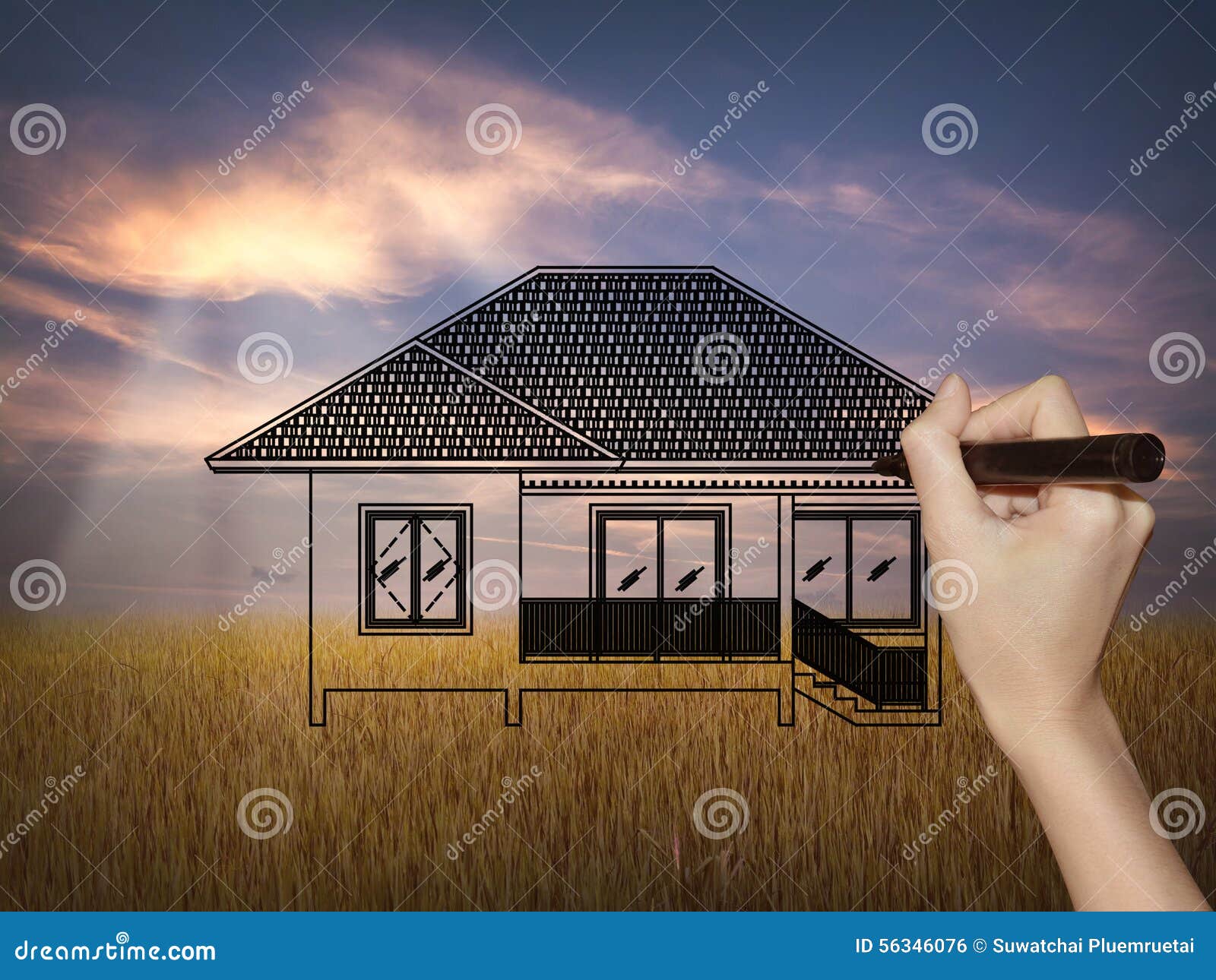 Drawing a Dream Home on Nature Background Stock Photo - Image of ...