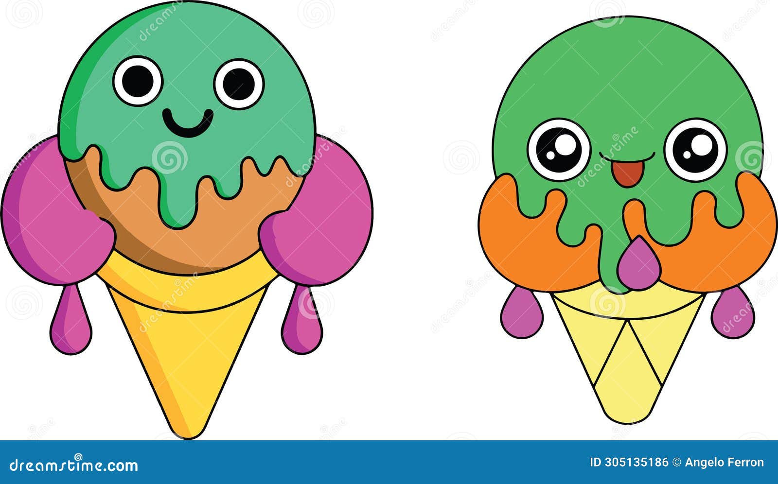 Drawing of Dripping Ice Cream in the Cone- Stock Illustration ...
