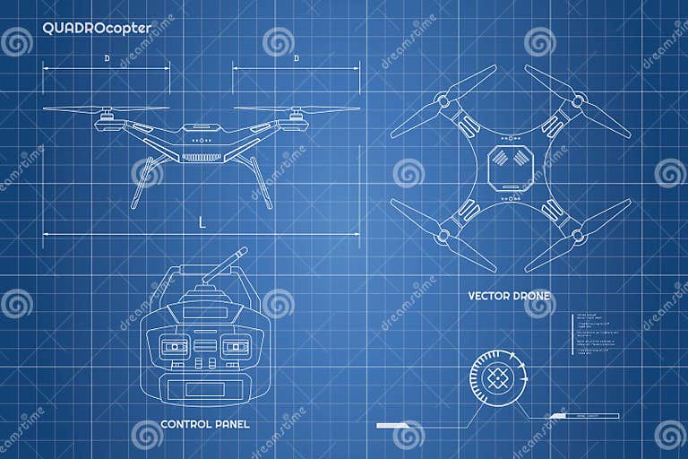 Drawing of Drone. Industrial Blueprint the Control Panel of ...