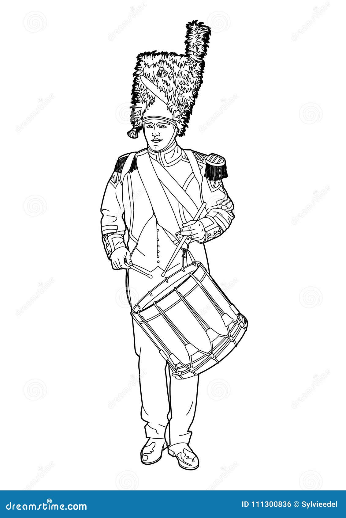 Drawing of a drummer stock vector. Illustration of napoleonic - 111300836