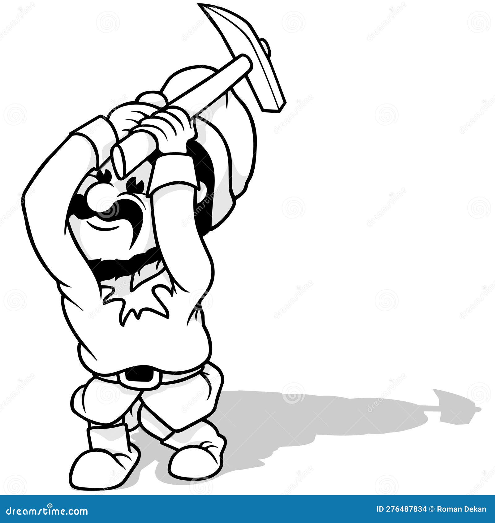 Drawing of a Dwarf Working with a Pickaxe in His Hands Stock Vector ...