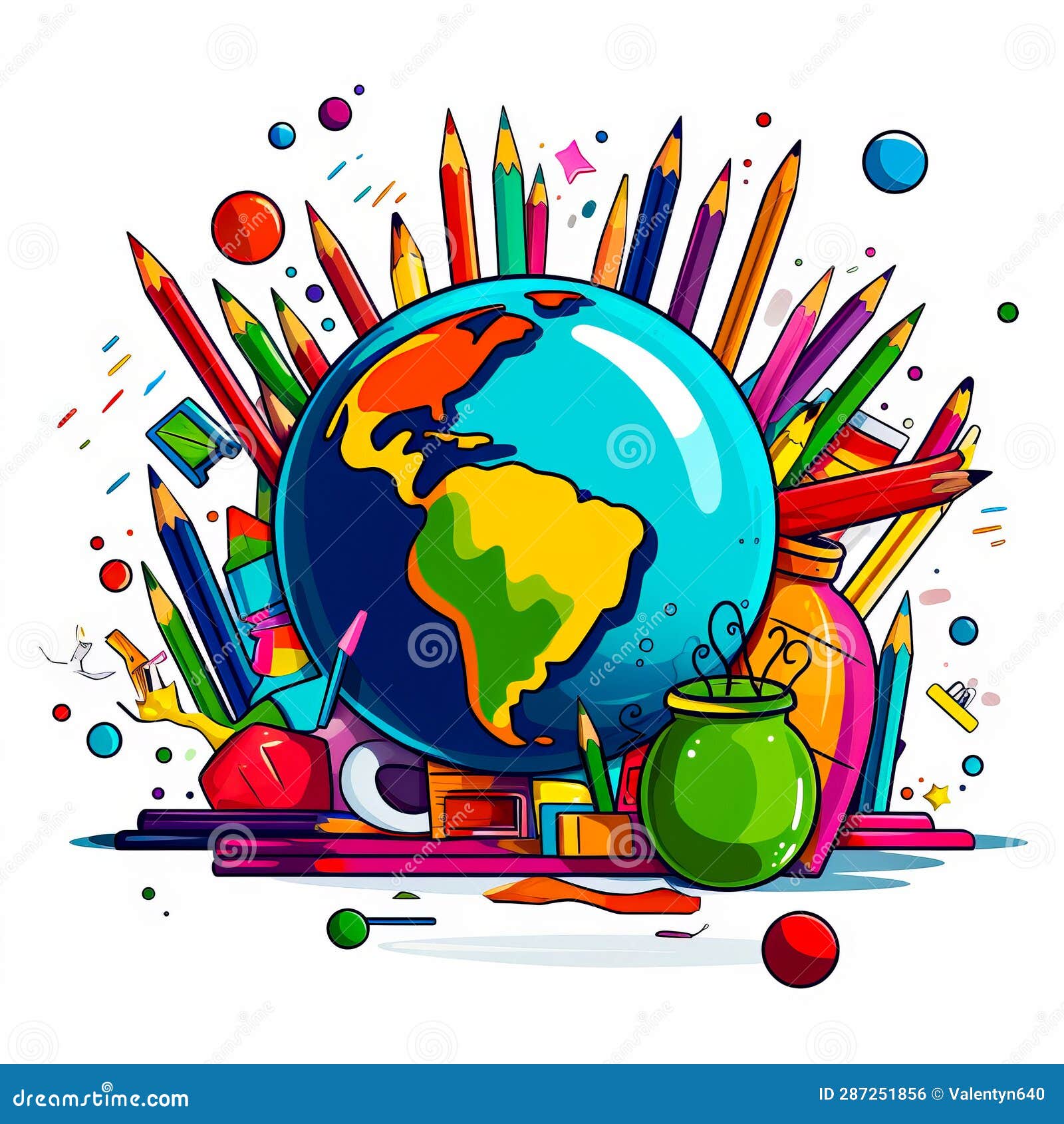 Drawing of the Earth Surrounded by Pencils and Crayons. Generative AI ...