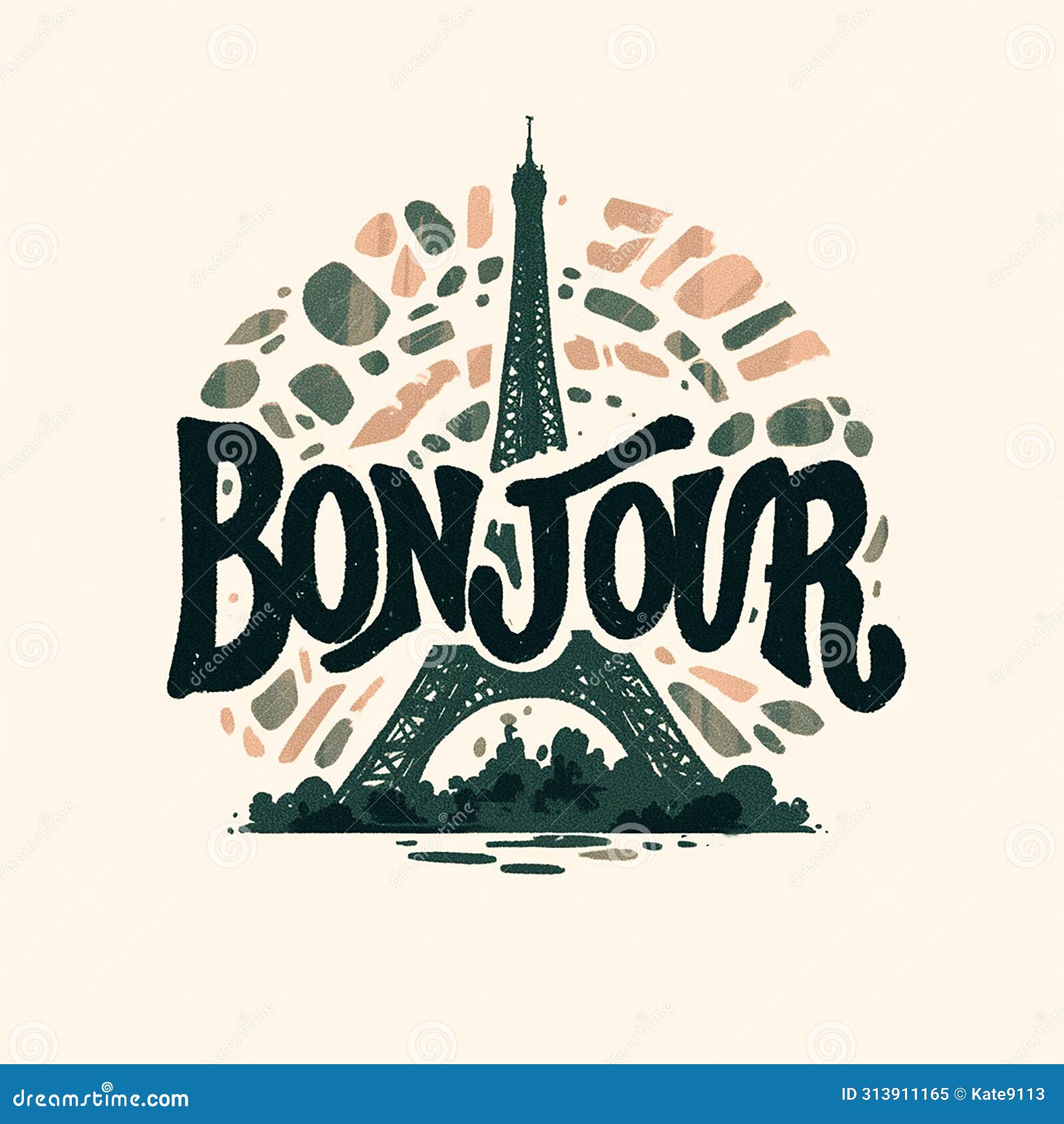 A Drawing of the Eiffel Tower with the Word Bonjour Written in Cursive ...