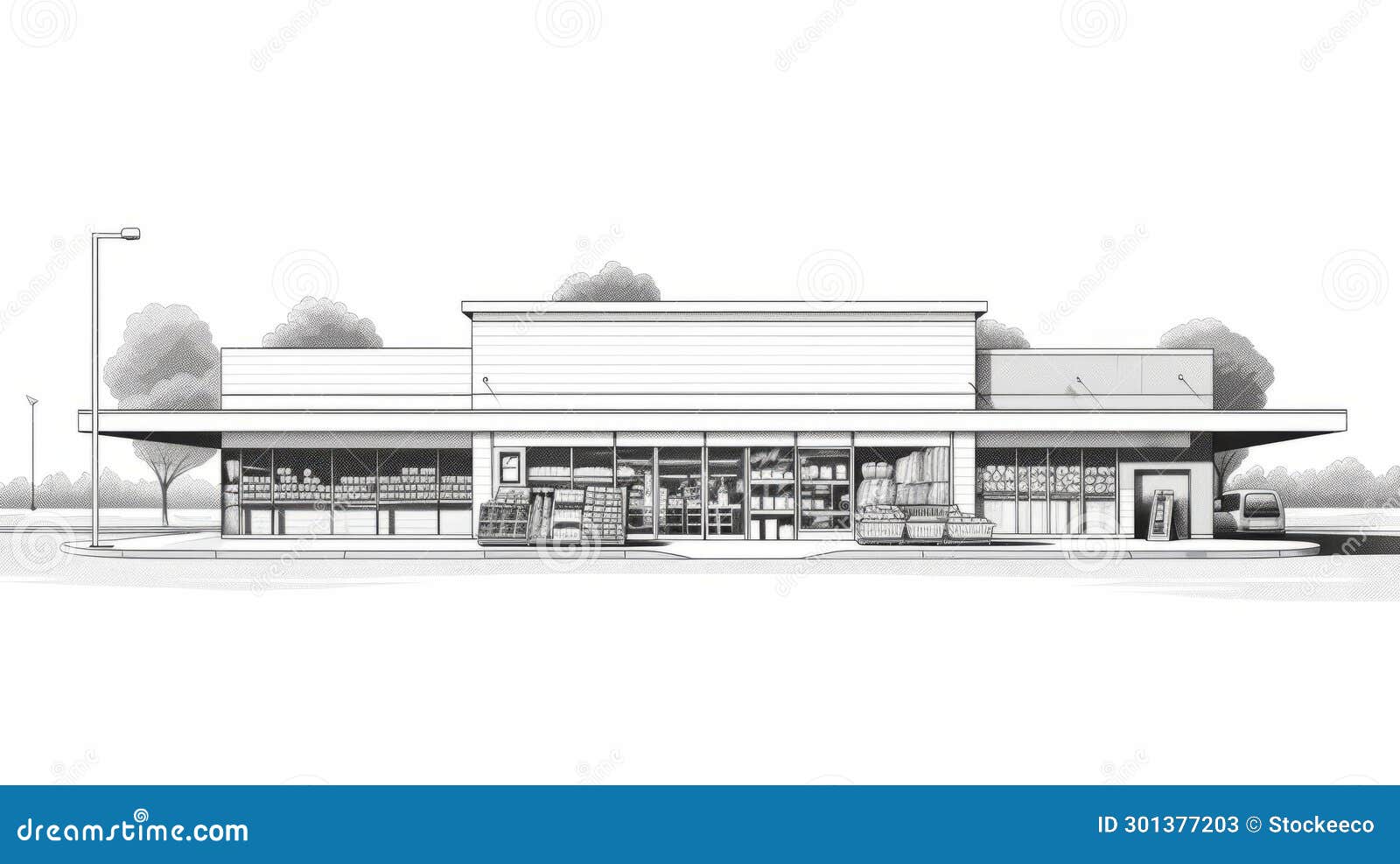 Architectural Precision: a Black and White Grocery Store Drawing Stock ...