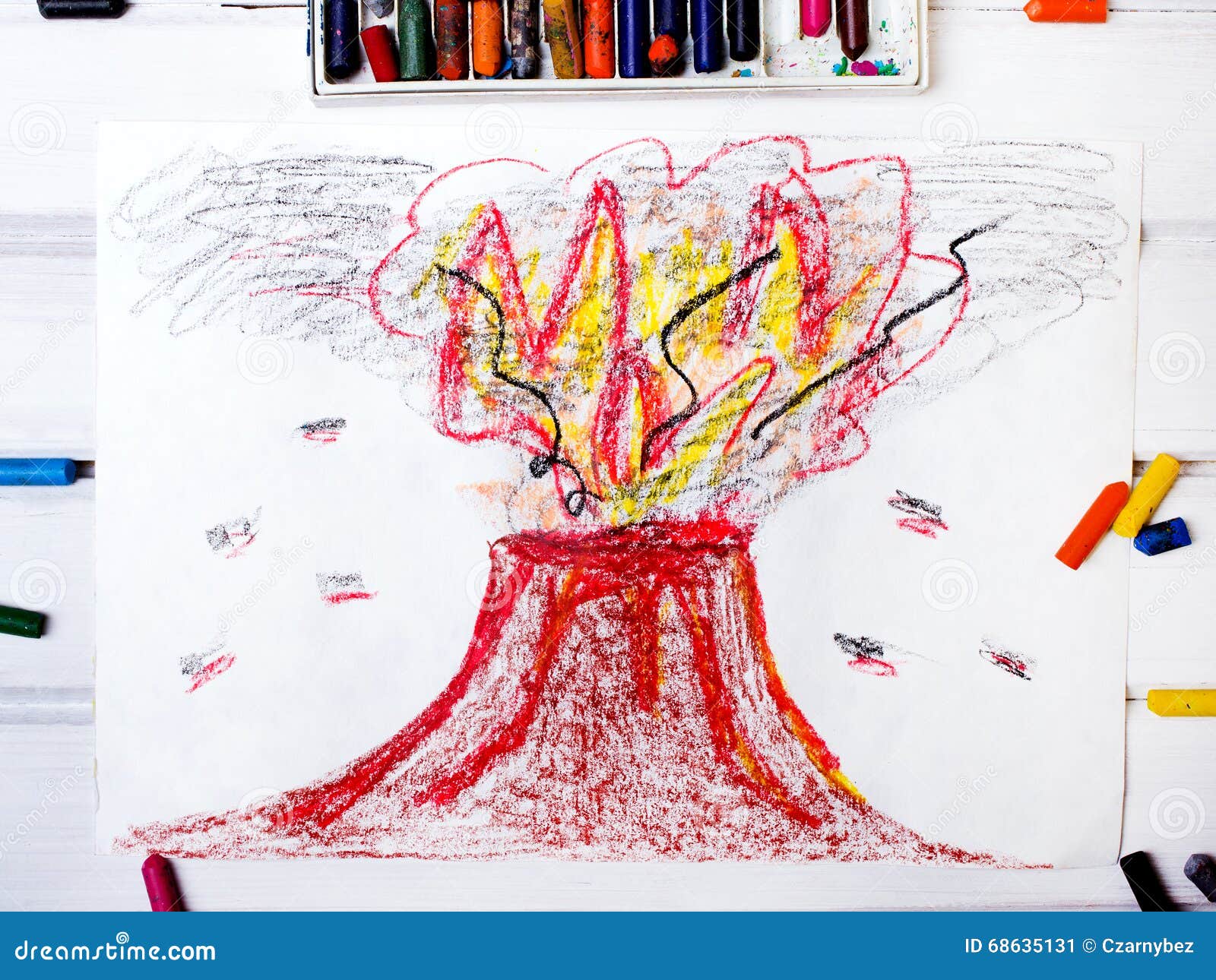 Drawing: erupting volcano stock illustration. Illustration of explosion ...