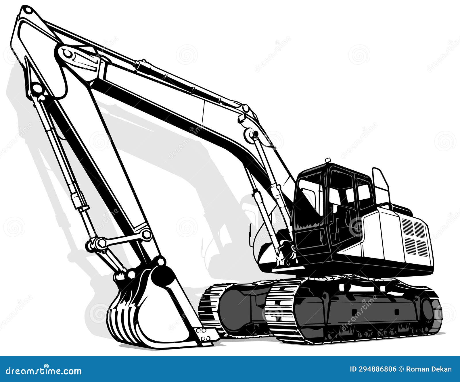 Drawing Of An Excavator From The Side View Vector Illustration ...