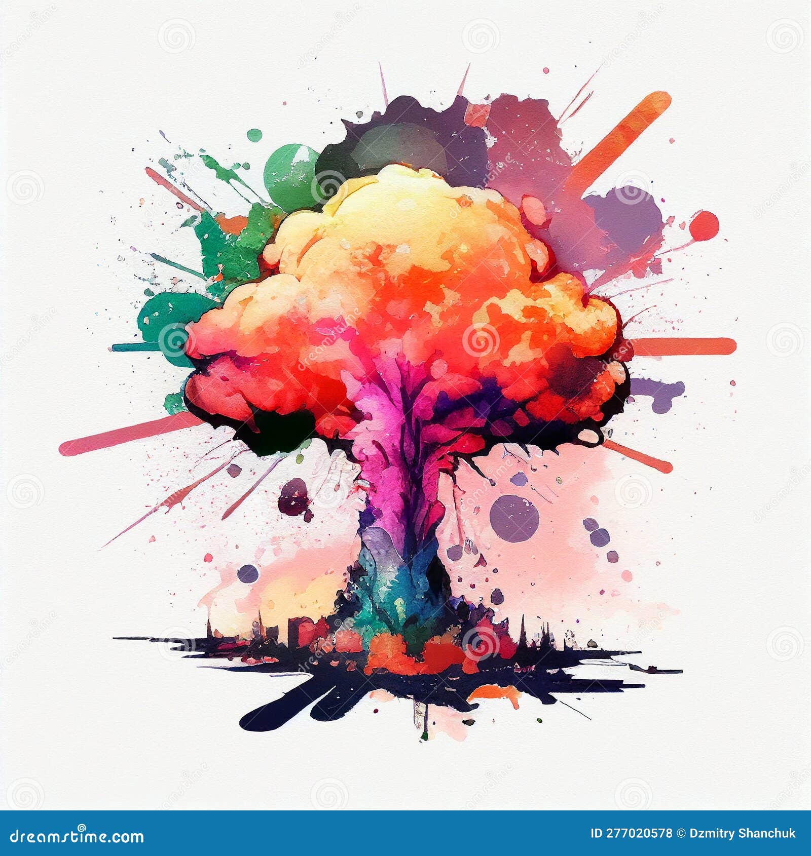 Drawing Explosion Nuclear Explosion Paint Watercolor Bright Spots ...