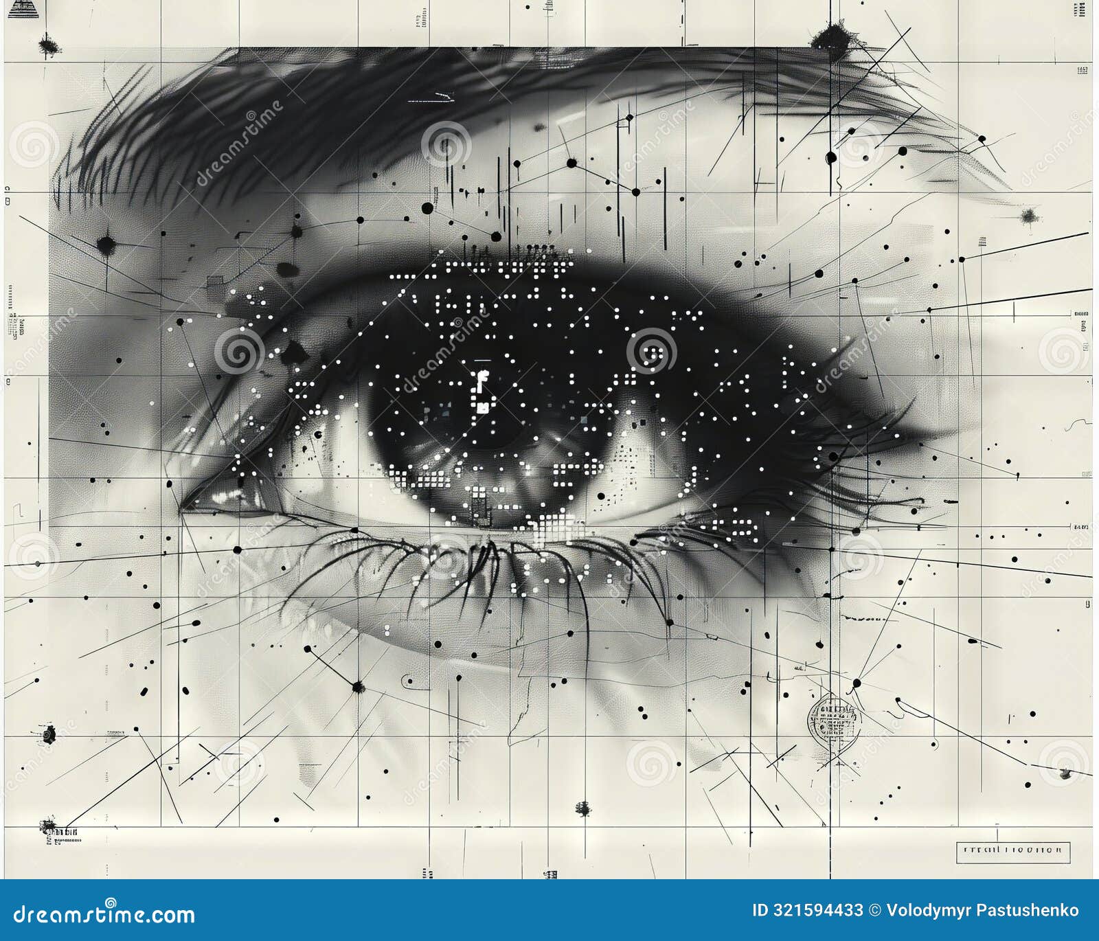 A Drawing of an Eye with Dots and Lines Stock Illustration ...