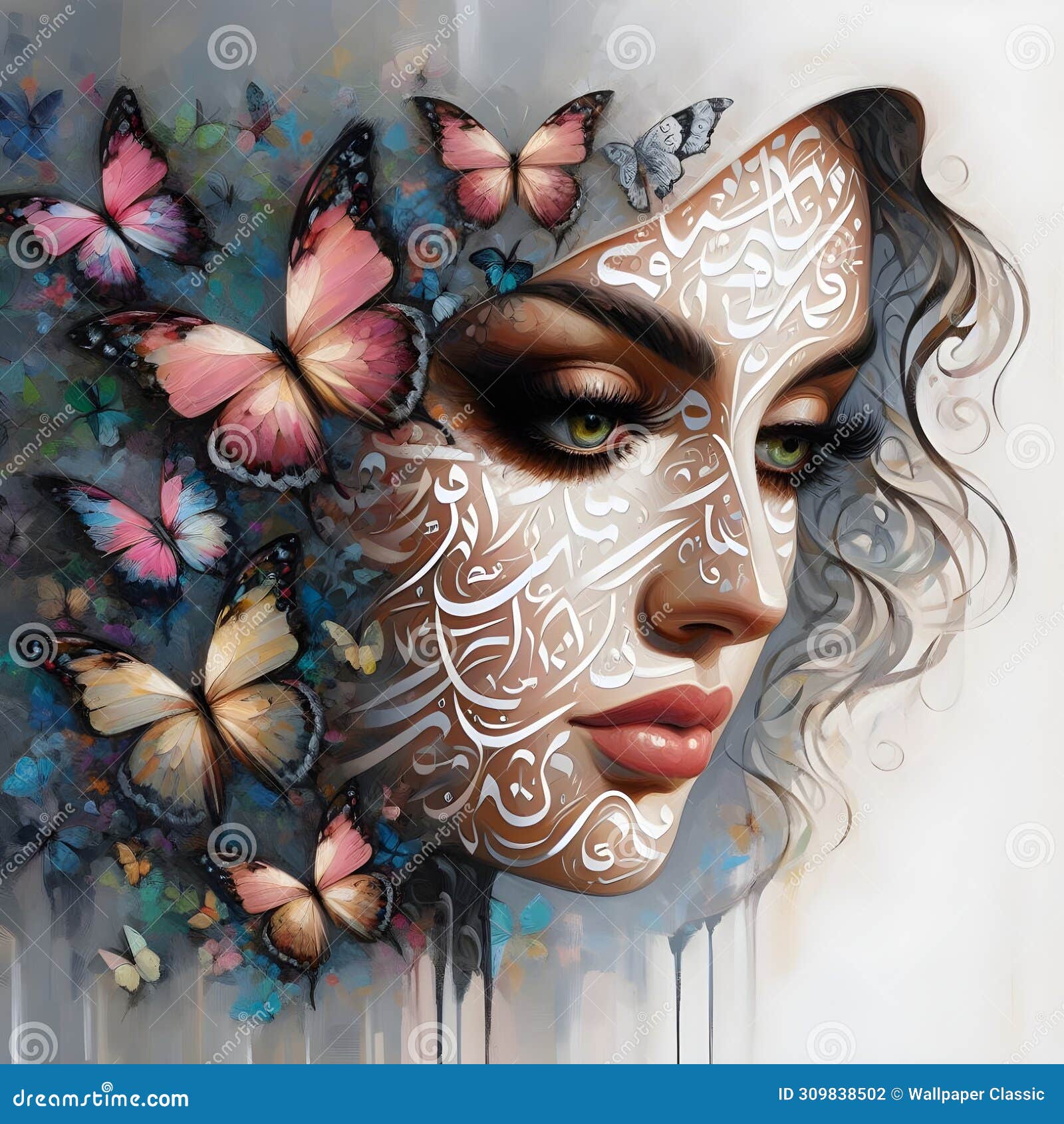 Drawing Face Women Hijab Calligraphy Ai Generator Stock Photo - Image ...