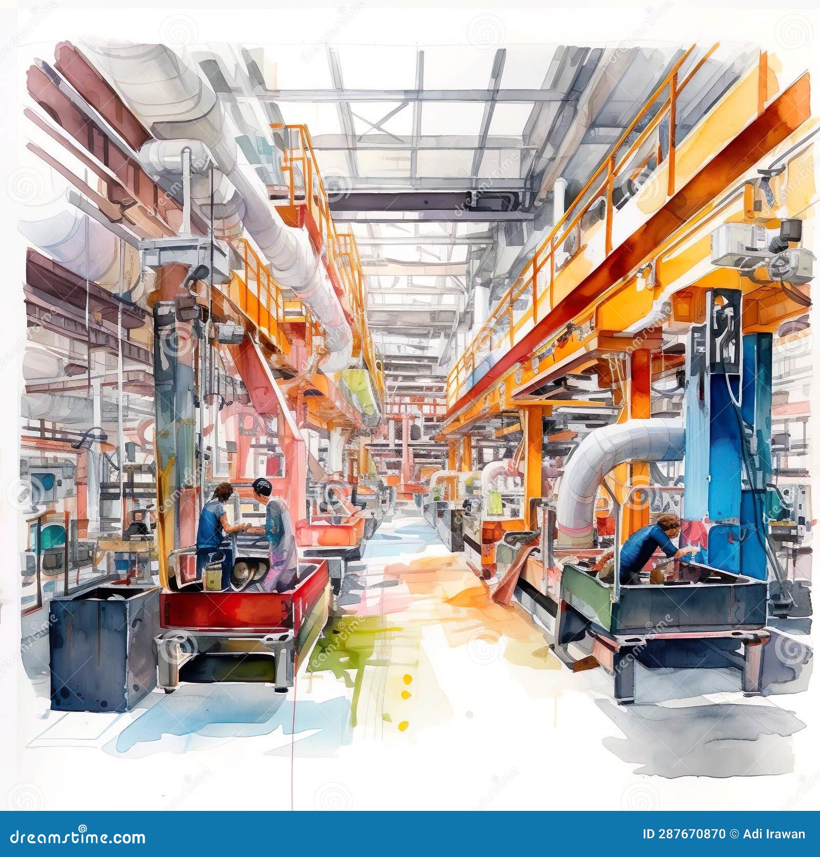 A Drawing of a Factory with a Water Tank in the Middle Stock ...