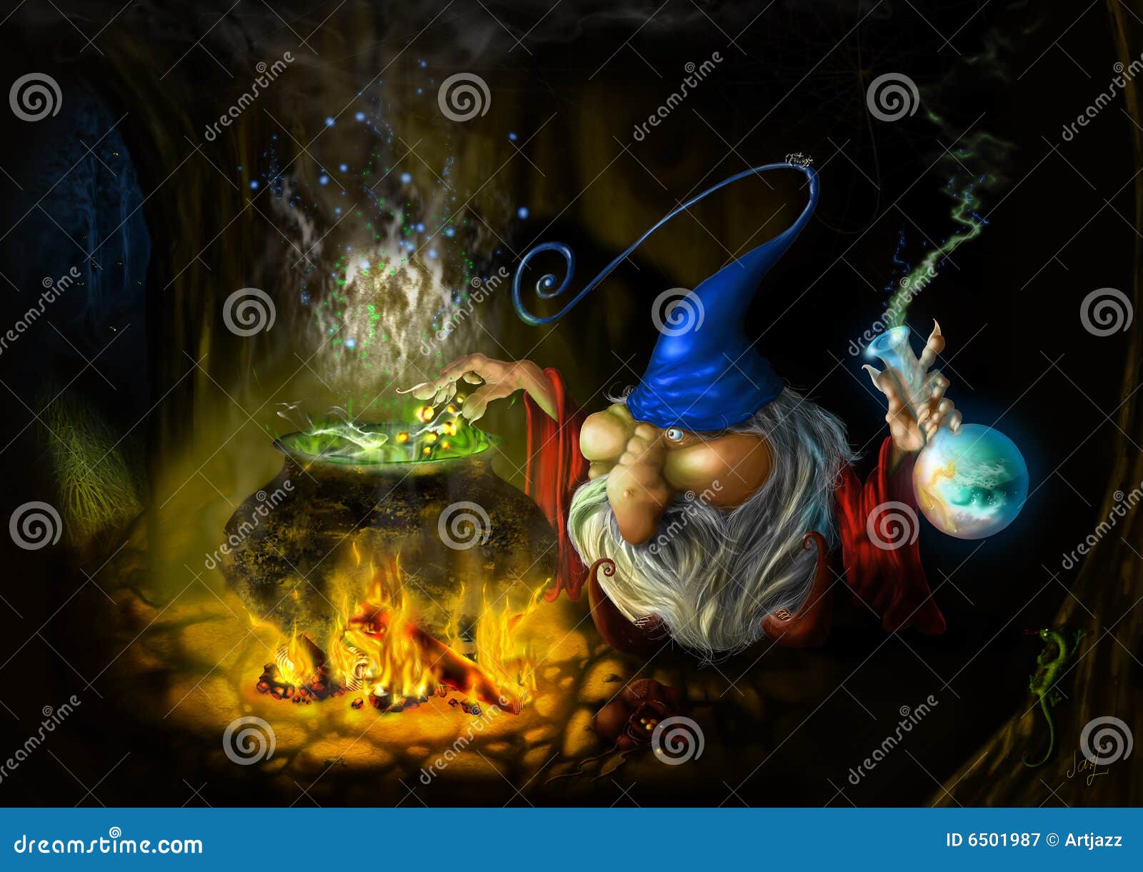 Drawing Fairy Sly Wizard In Cave Royalty-Free Illustration ...