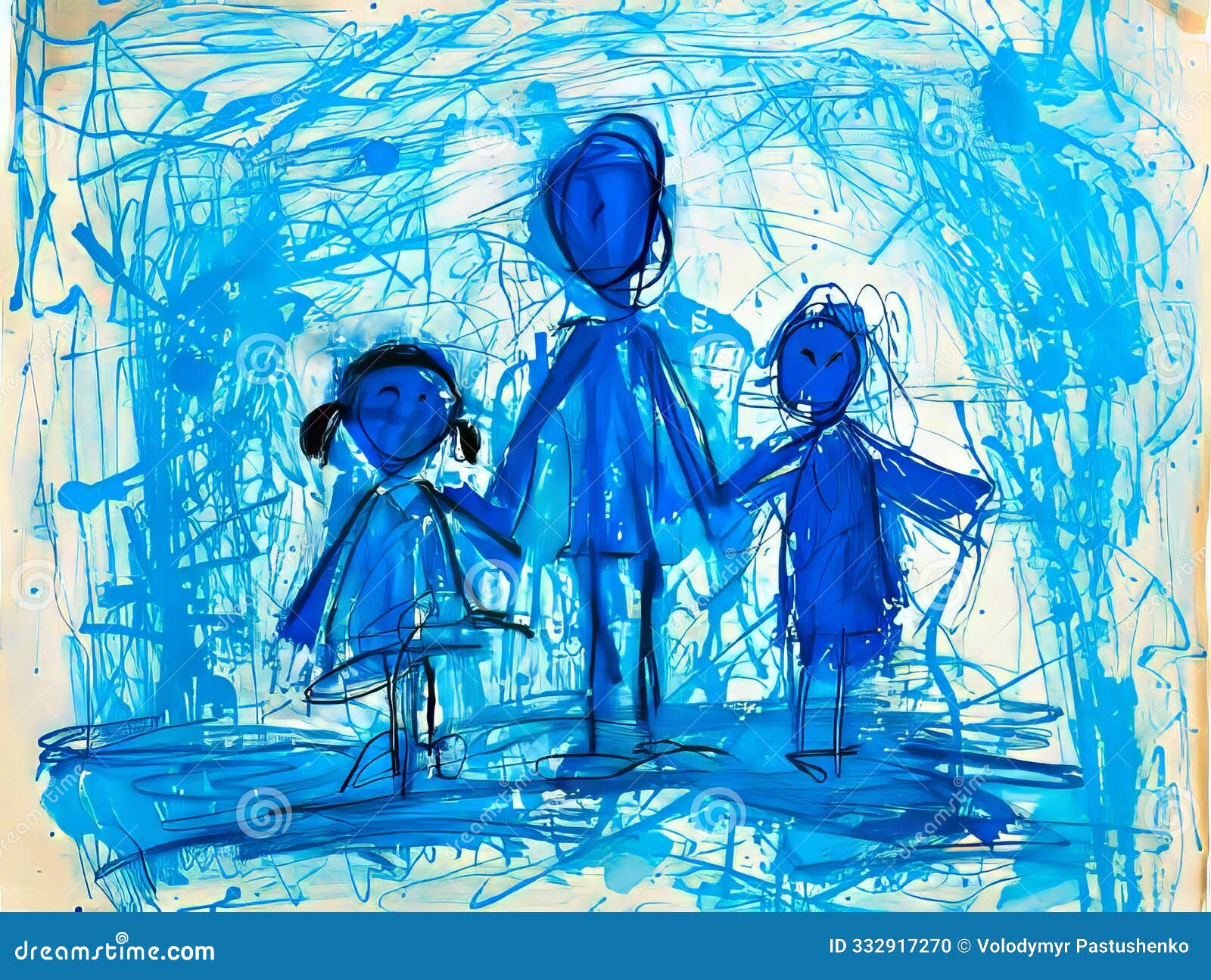 A Drawing of a Family Holding Hands in the Rain Stock Photo - Image of ...