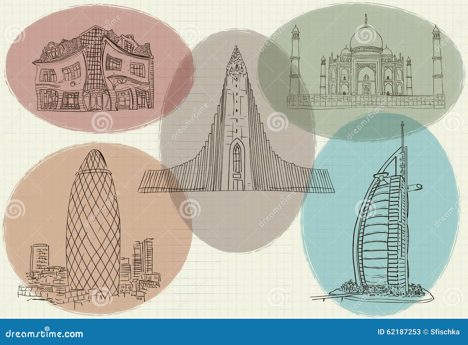 Drawing of the Famous Buildings in the World Stock Vector ...