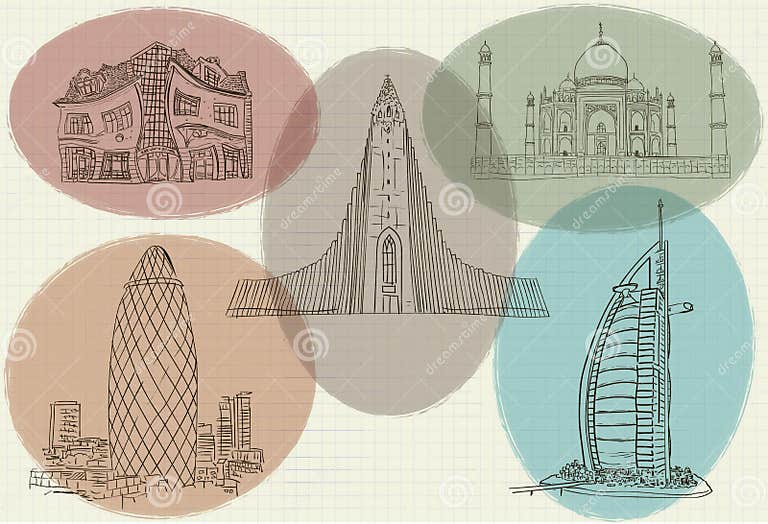 Drawing of the Famous Buildings in the World Stock Vector ...