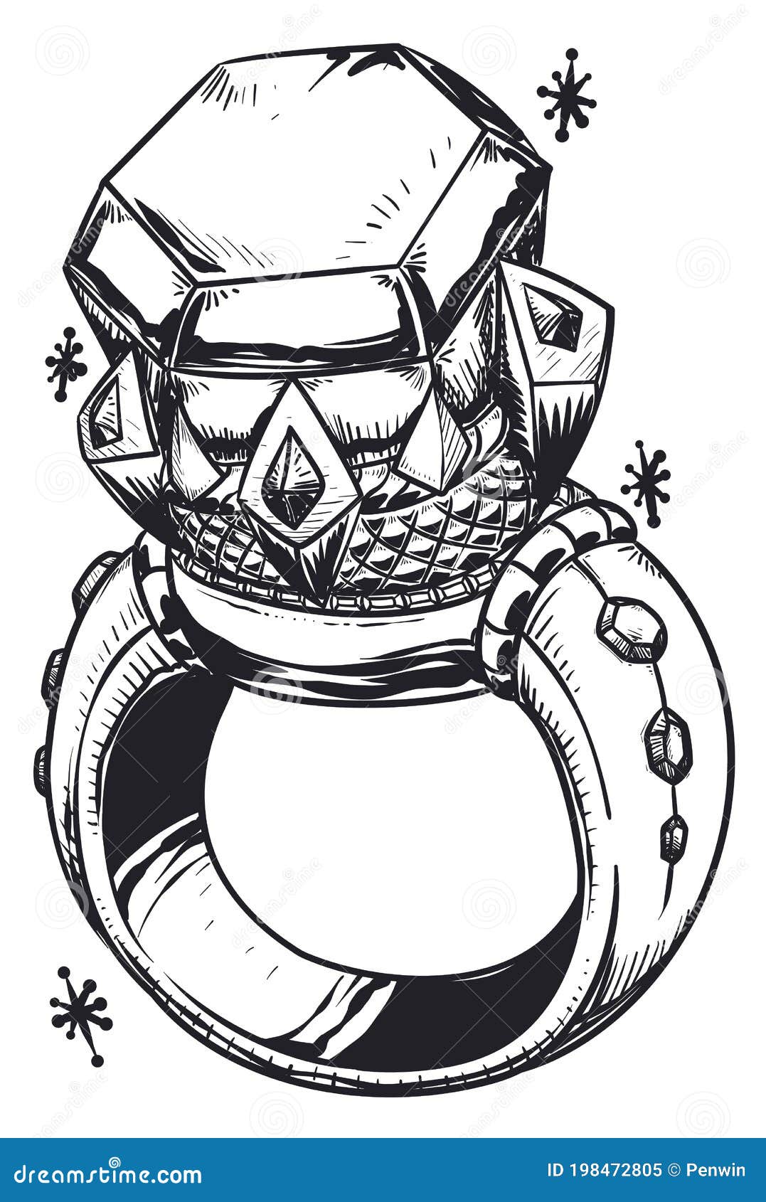 Drawing of a Fancy Ring with Gemstones, Vector Illustration Stock ...