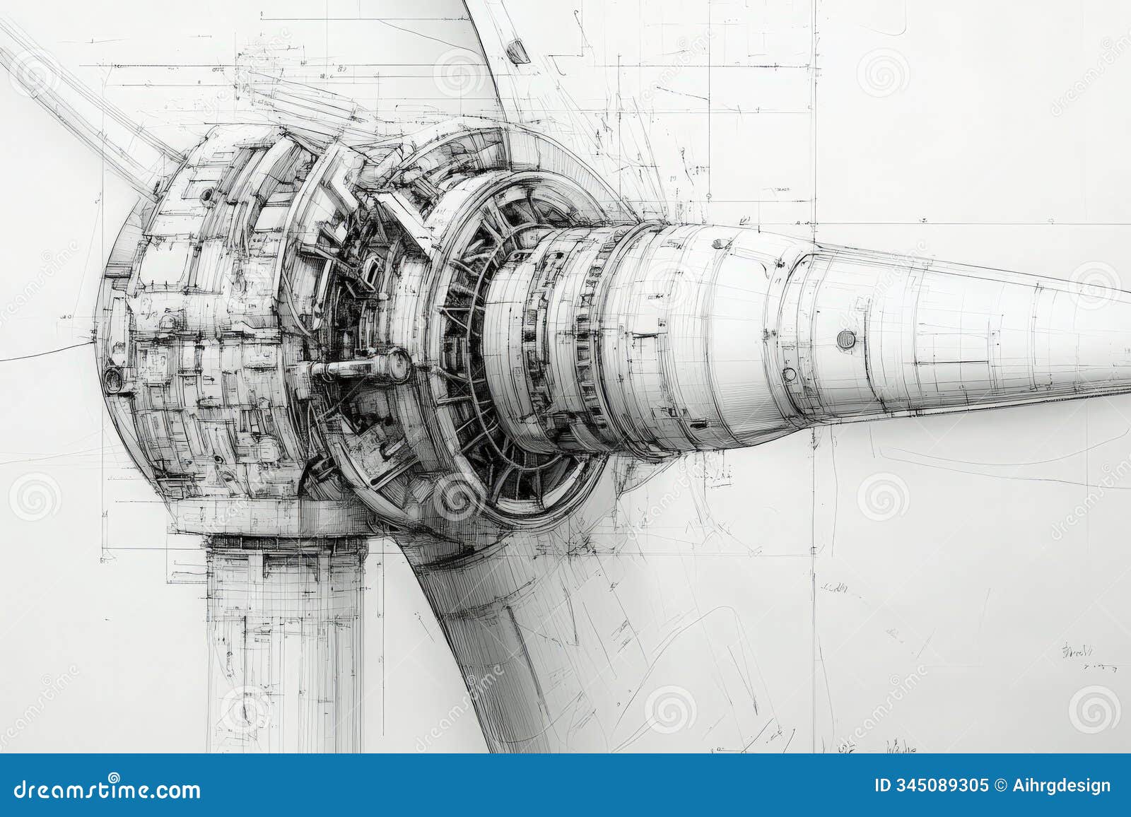 Detailed Technical Sketch of a Wind Turbine Design Showcasing Rotor and ...