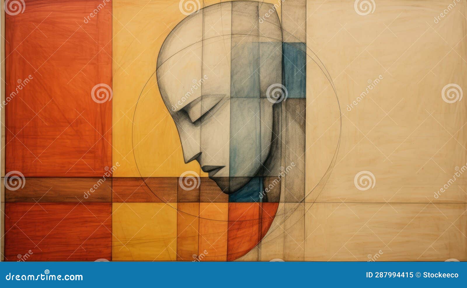 Contemplative Abstract Head Painting with Geometric Balance Stock ...