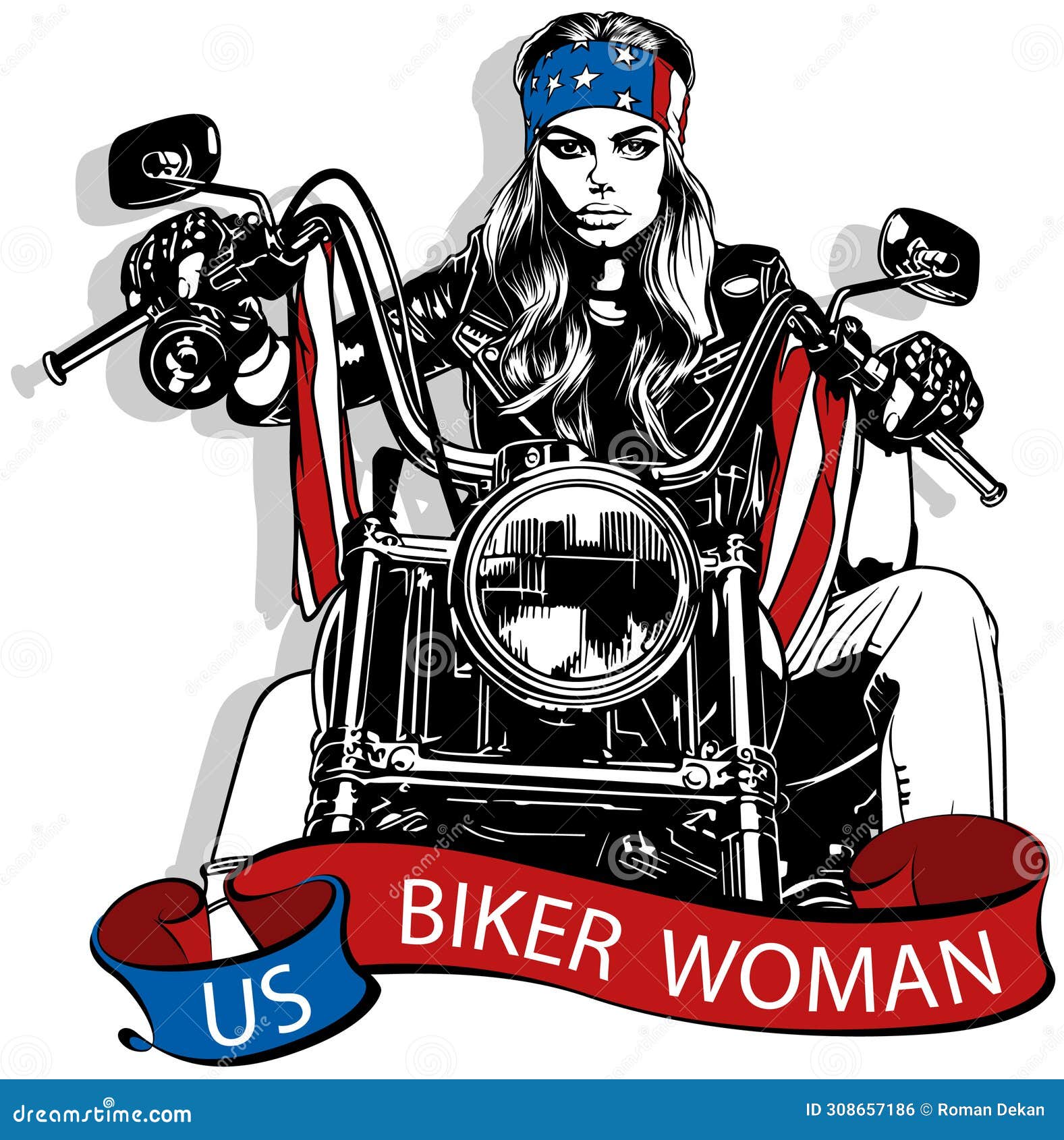 Drawing of a Female Biker Sitting on a Powerful Motorcycle Stock Vector ...