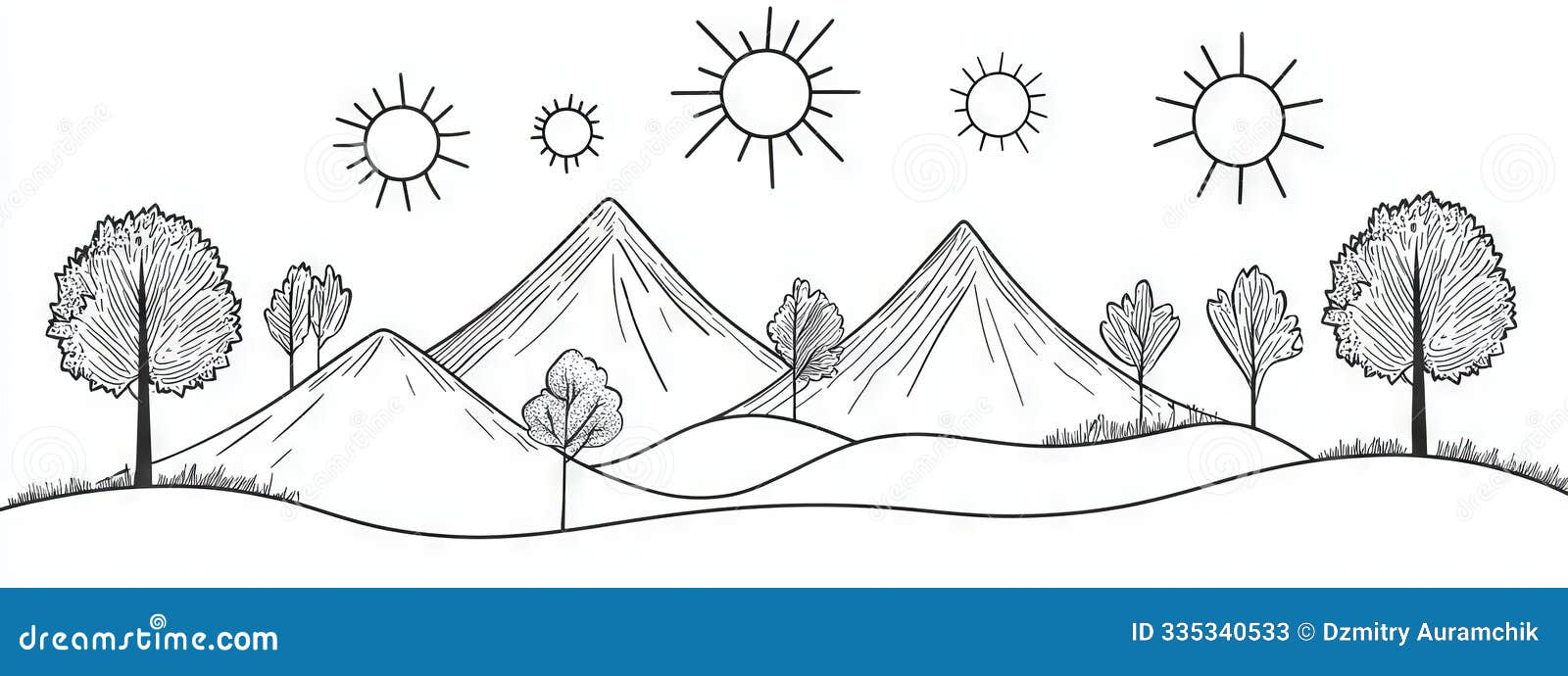 Drawing of Fir-trees in a Mountain Landscape. One Continuous Line Stock ...