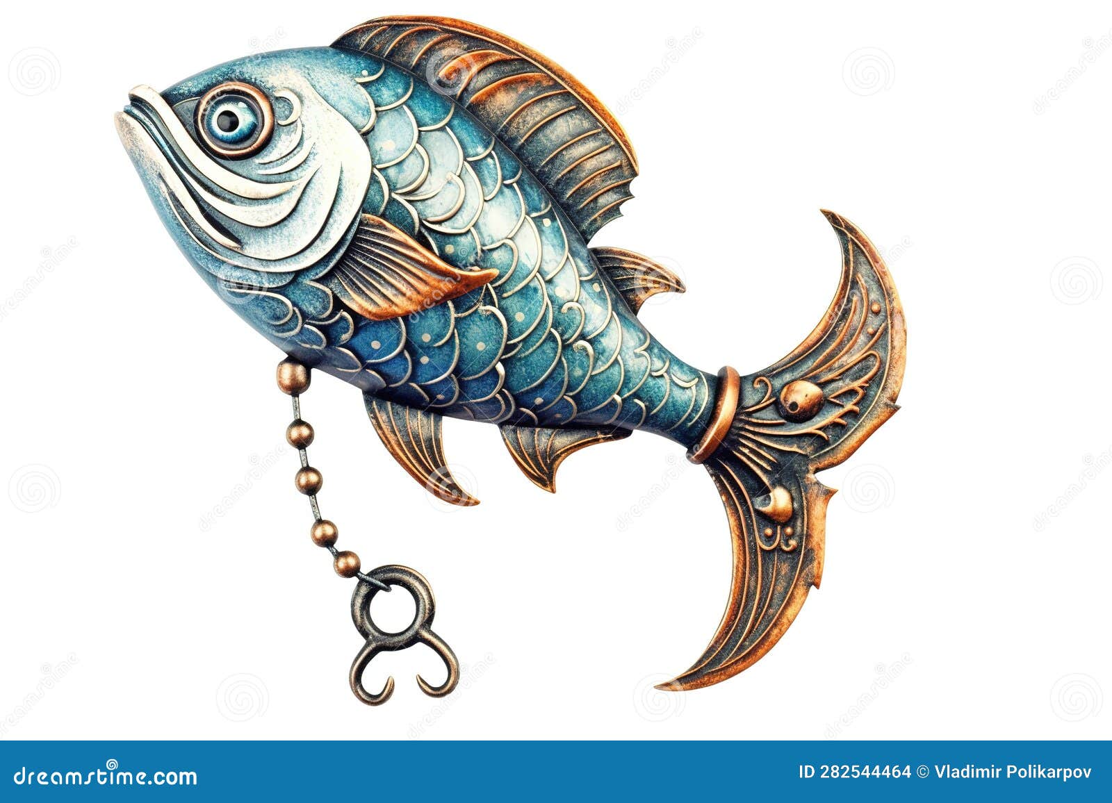 Drawing of a Fish with a Fishing Hook Isolated on White. Generated by ...