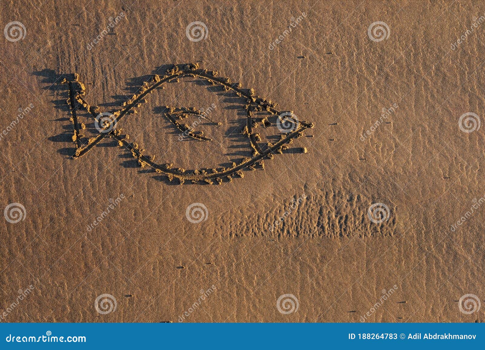 Drawing of fish on sand stock image. Image of coast - 188264783