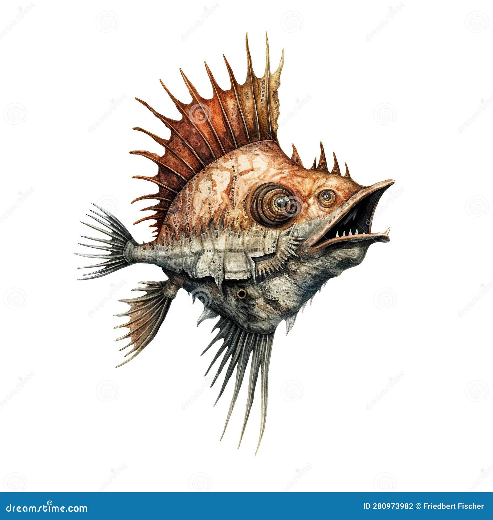 A Drawing of a Fish with Spikes on it S Head. Generative AI Image ...
