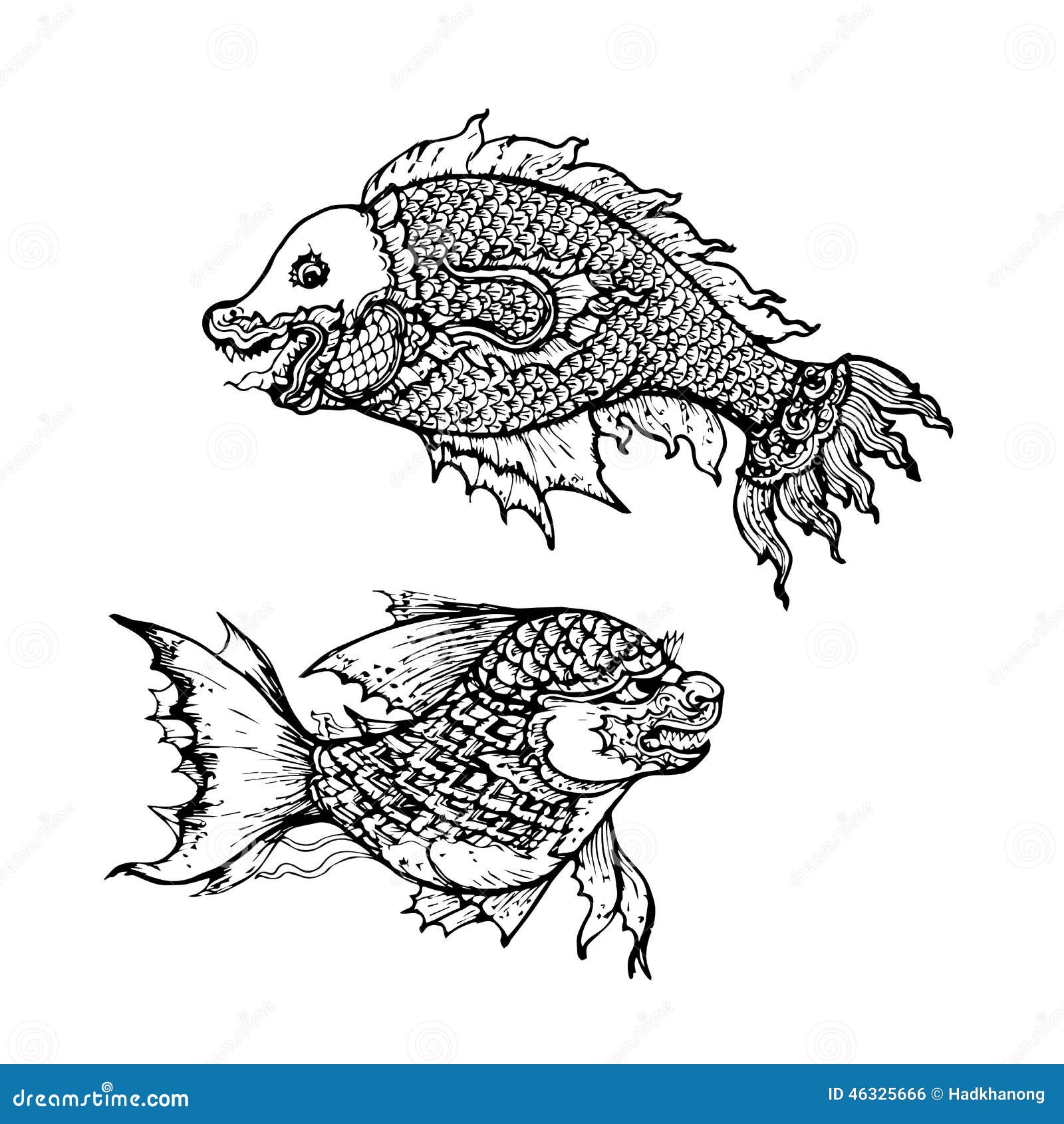 Drawing of Fish ,thai Traditional Art Stock Vector - Illustration of ...