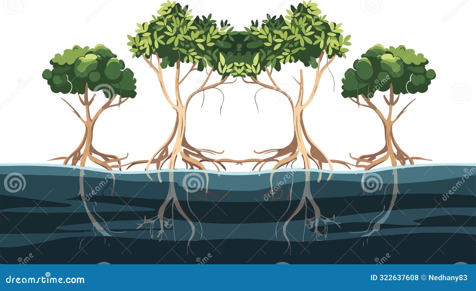 A Drawing of Five Trees with Their Roots Showing Stock Vector ...