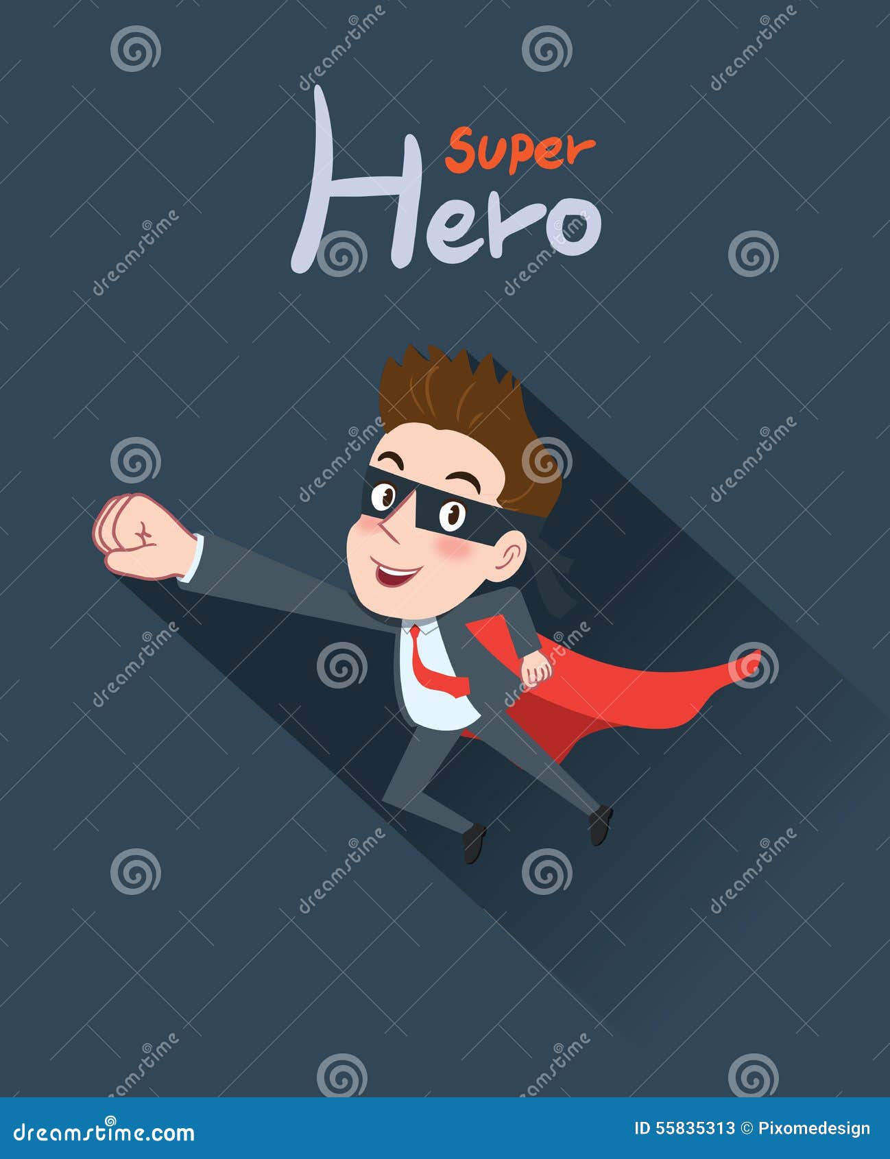 Super Employees In Red Cloak Holding Documents In Hands Flying ...